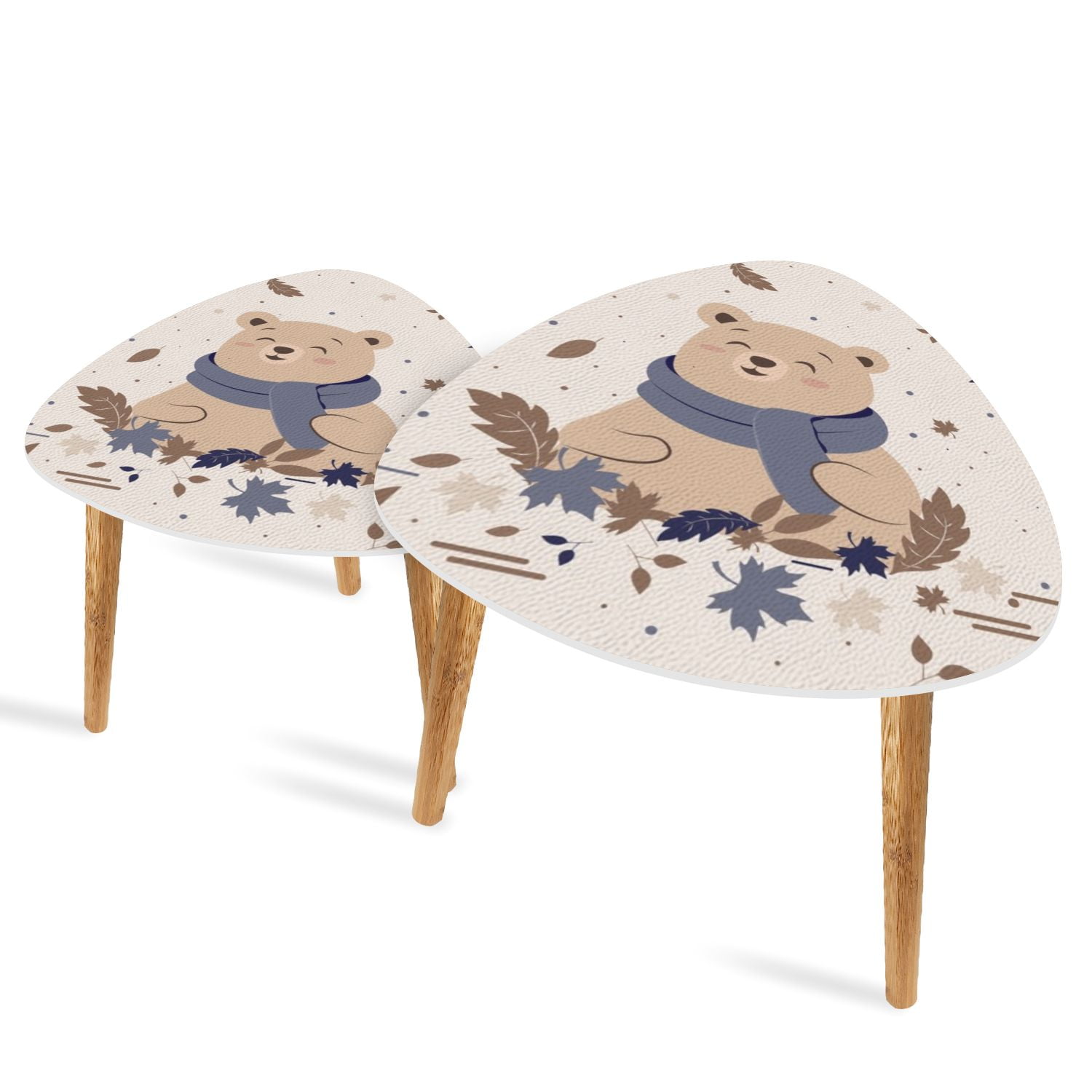 Set of 2 Triangle End Table A carefree cute bear wrapped warm knitted ...