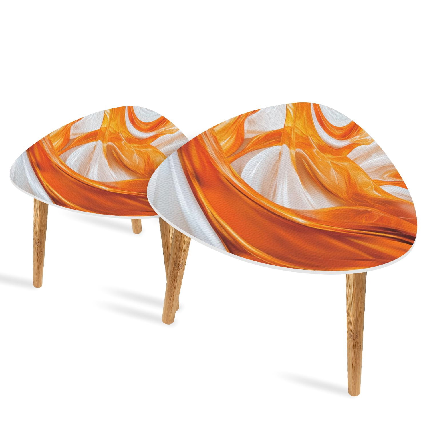 Set of 2 Triangle End Table Abstract Orange White Lines Swirling ...