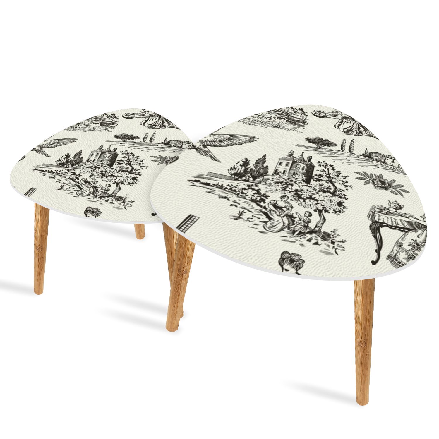 Set of 2 Triangle End Table Abstract Victorian seamless pattern hand ...