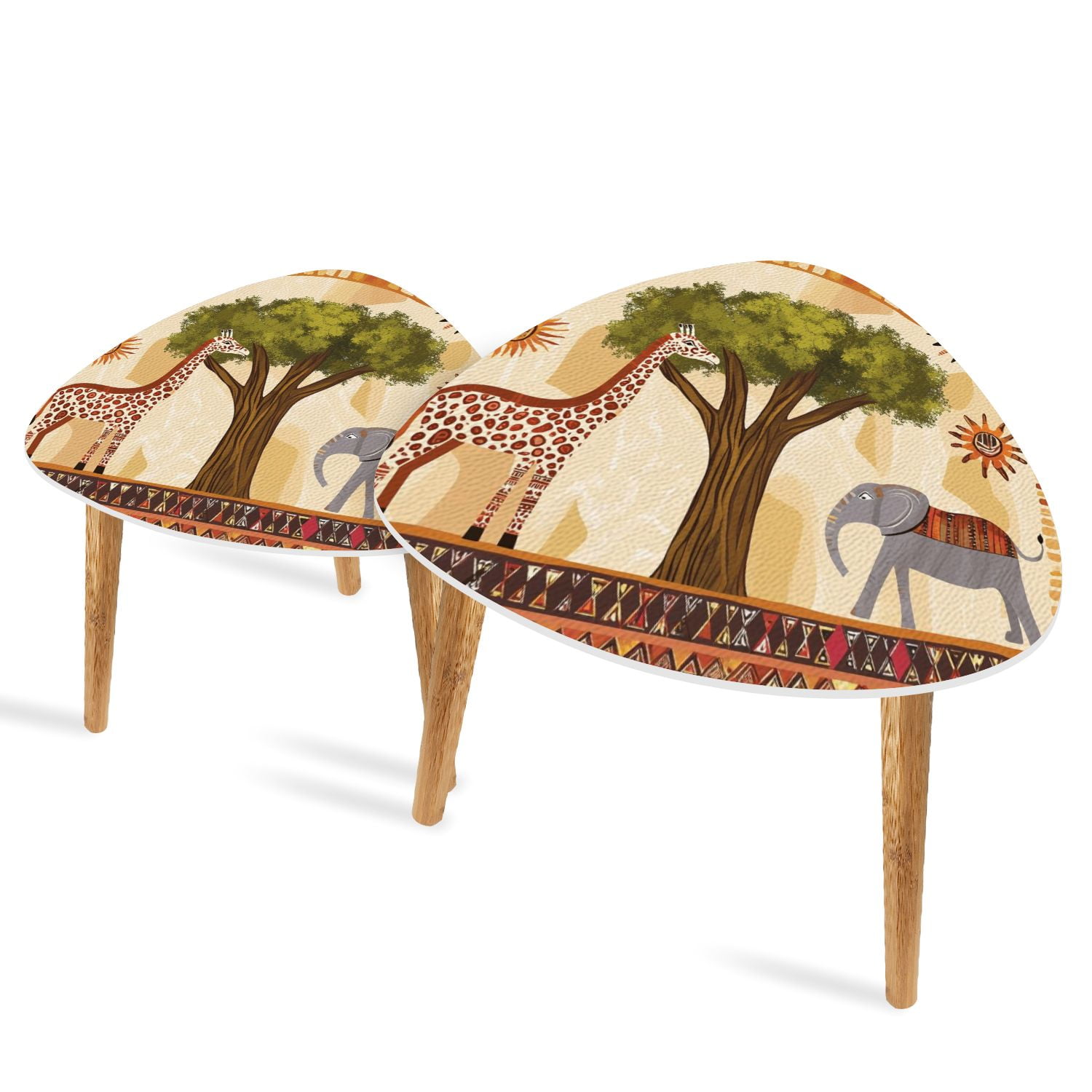 Set of 2 Triangle End Table African Tribe Symbol Africa Map Party ...
