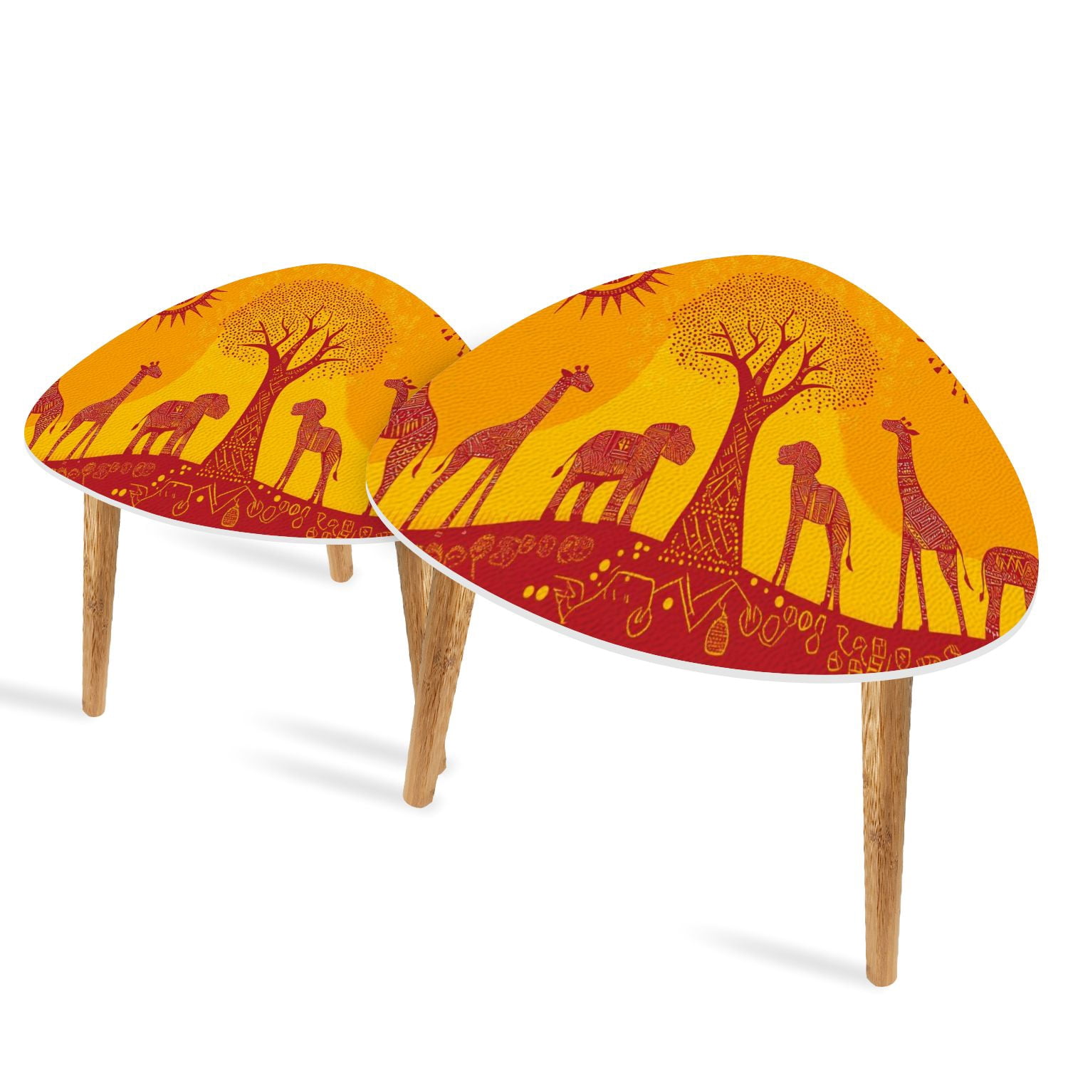 Set of 2 Triangle End Table African Tribe Symbol Africa Map Party ...