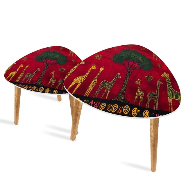Set of 2 Triangle End Table African Tribe Symbol Africa Map Party ...