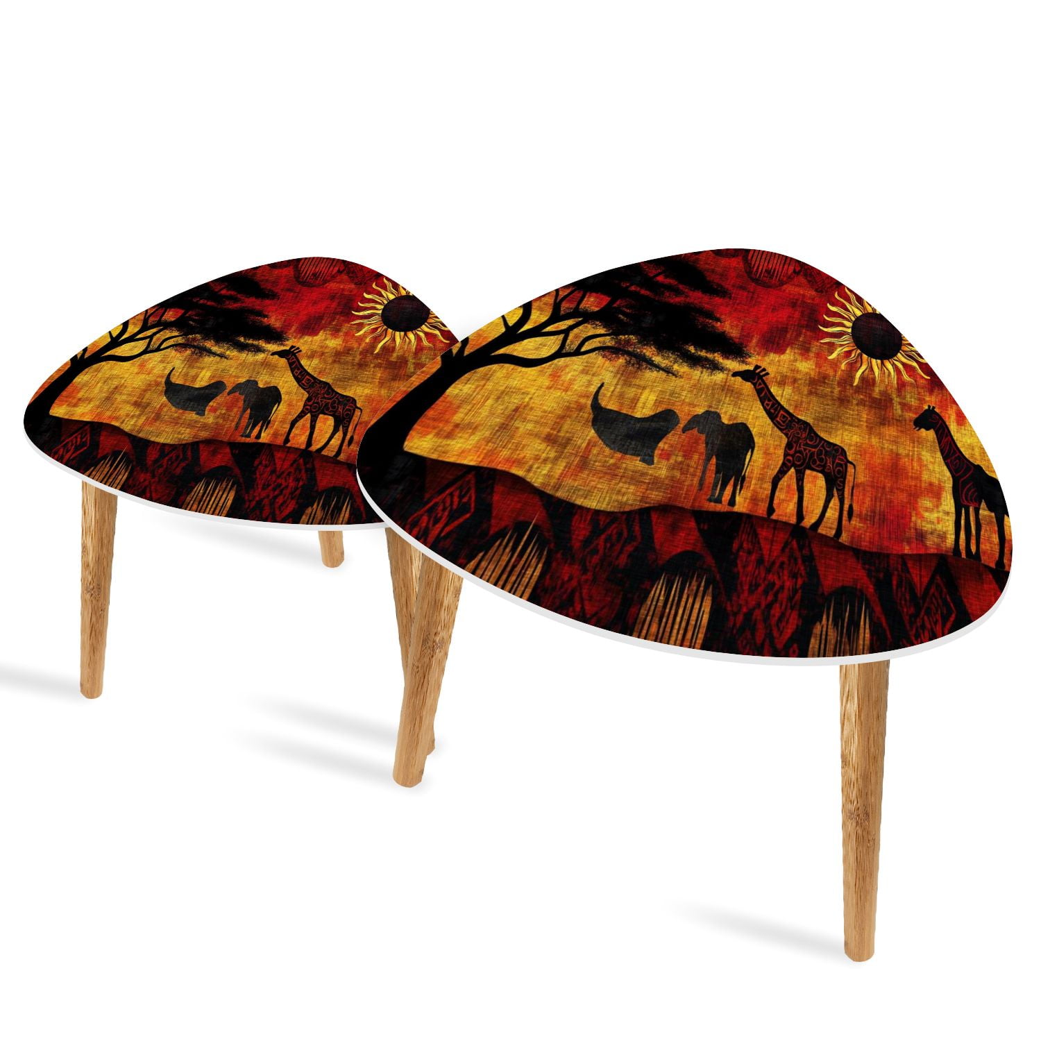 Set of 2 Triangle End Table African Tribe Symbol Africa Map Party ...