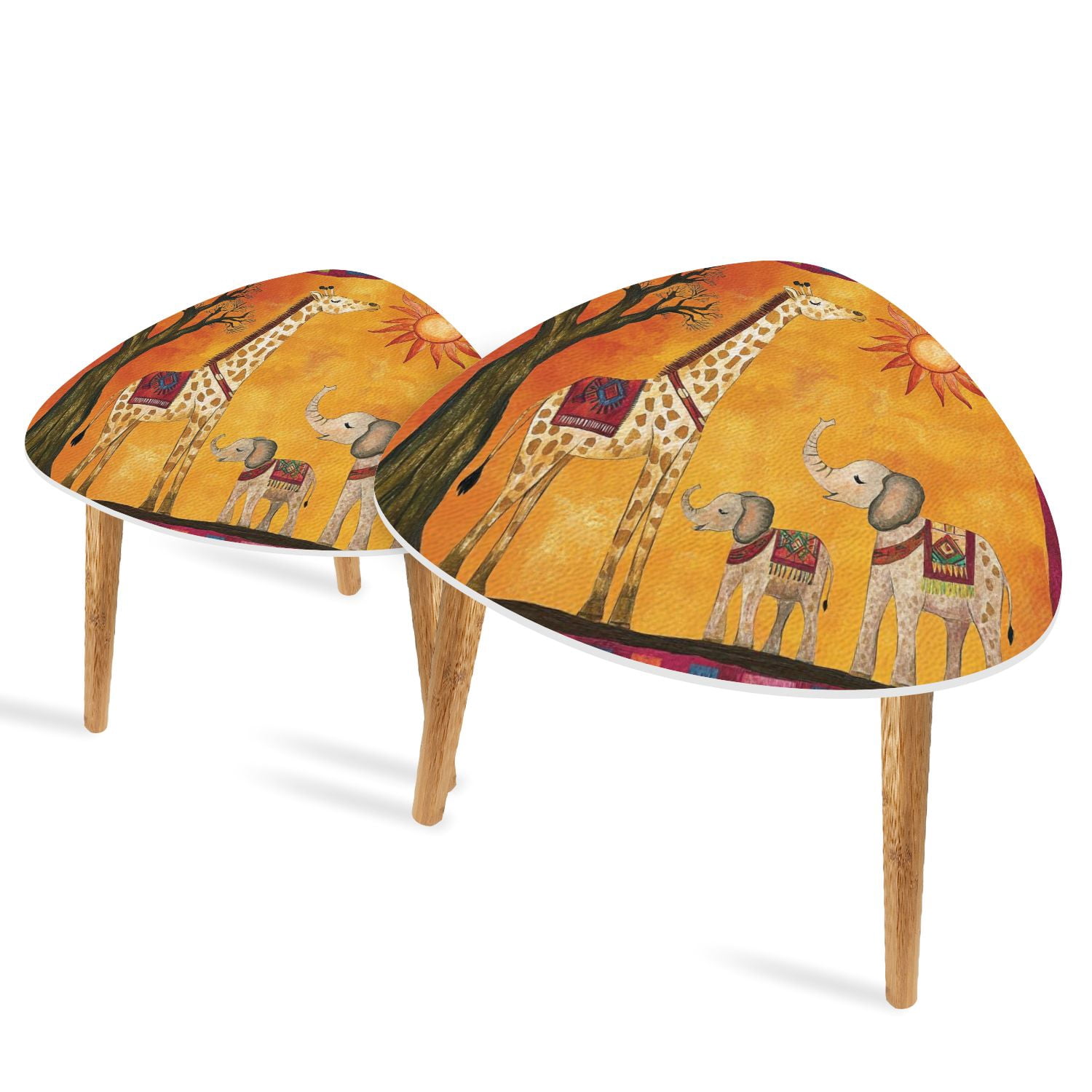 Set of 2 Triangle End Table African Tribe Symbol Africa Map Party ...