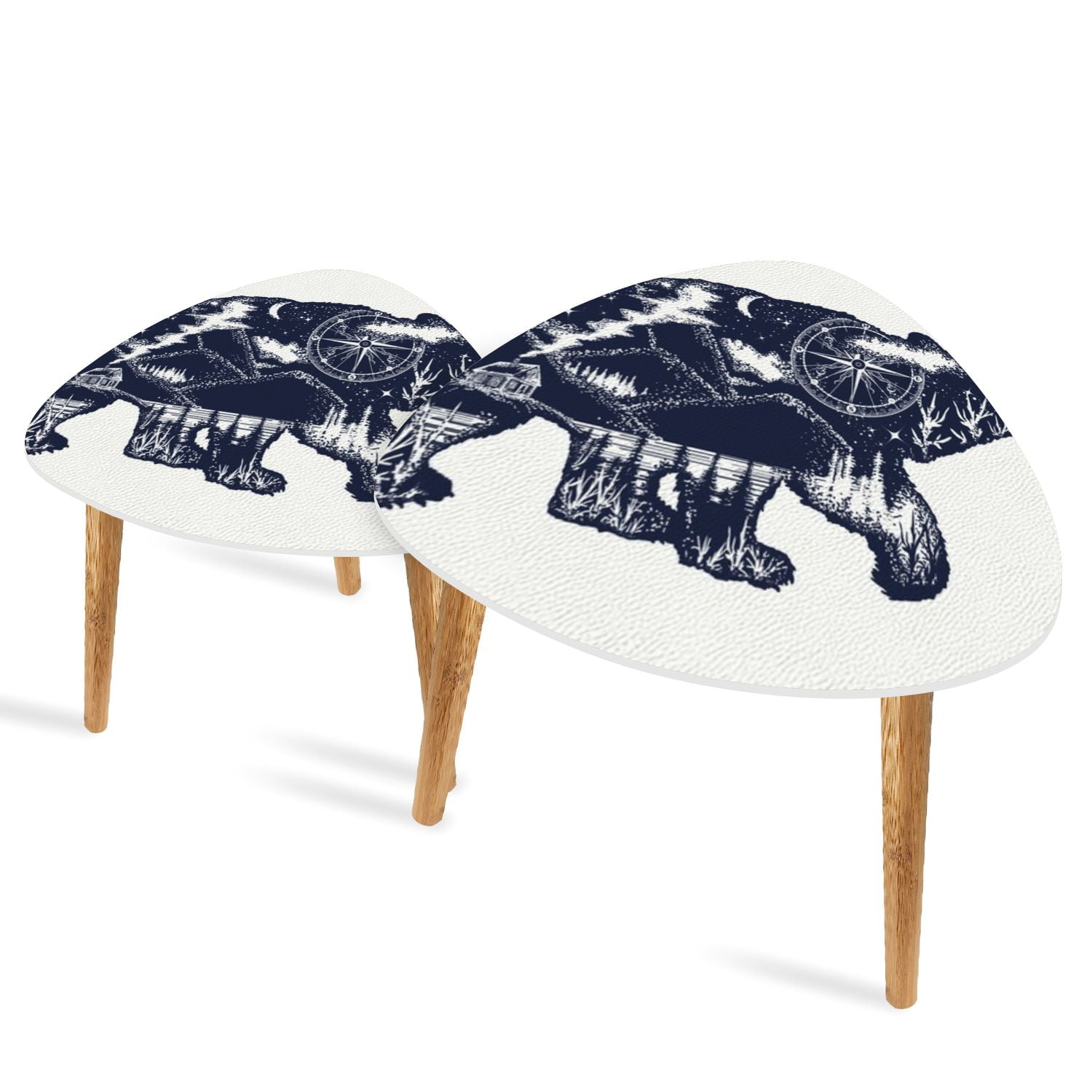 Set of 2 Triangle End Table Bear double exposure tattoo art Tourism ...
