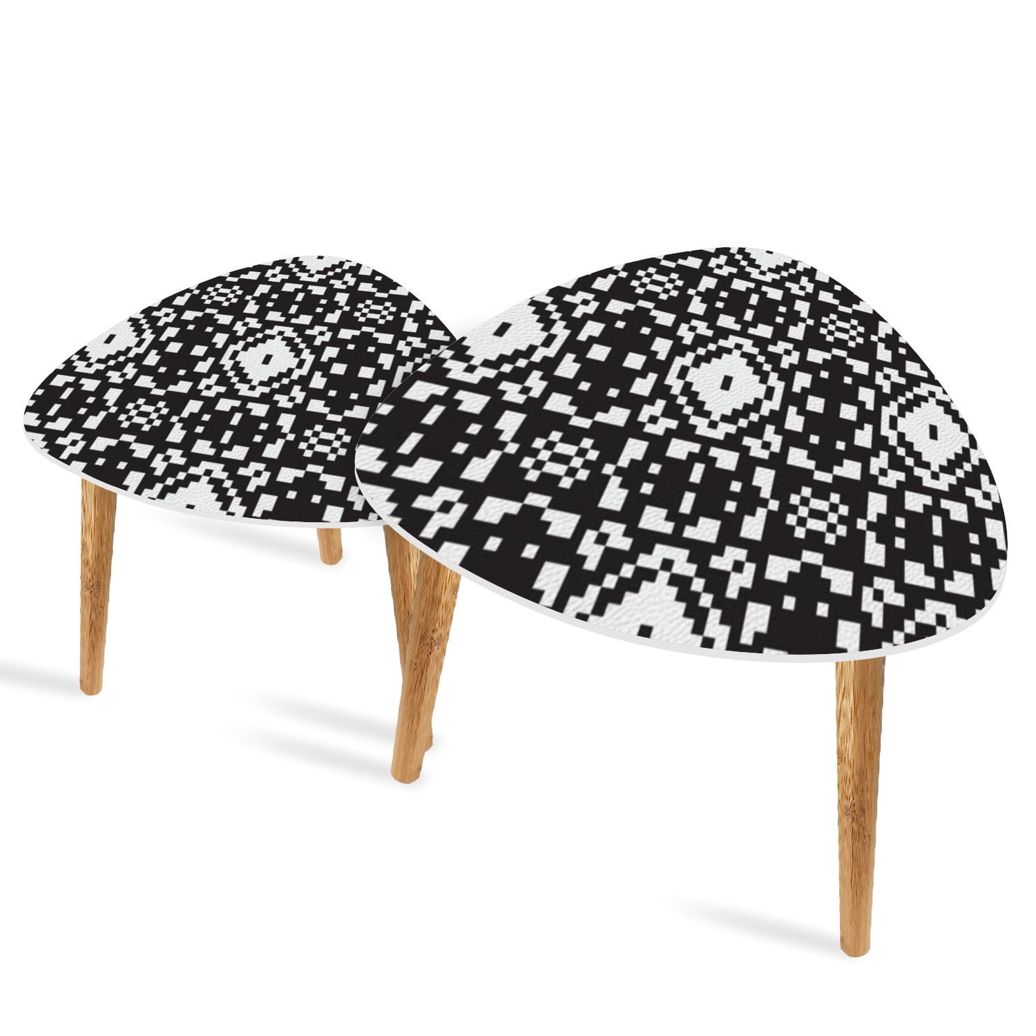 Set of 2 Triangle End Table Beautiful Figure Tribal Thai Geometric ...