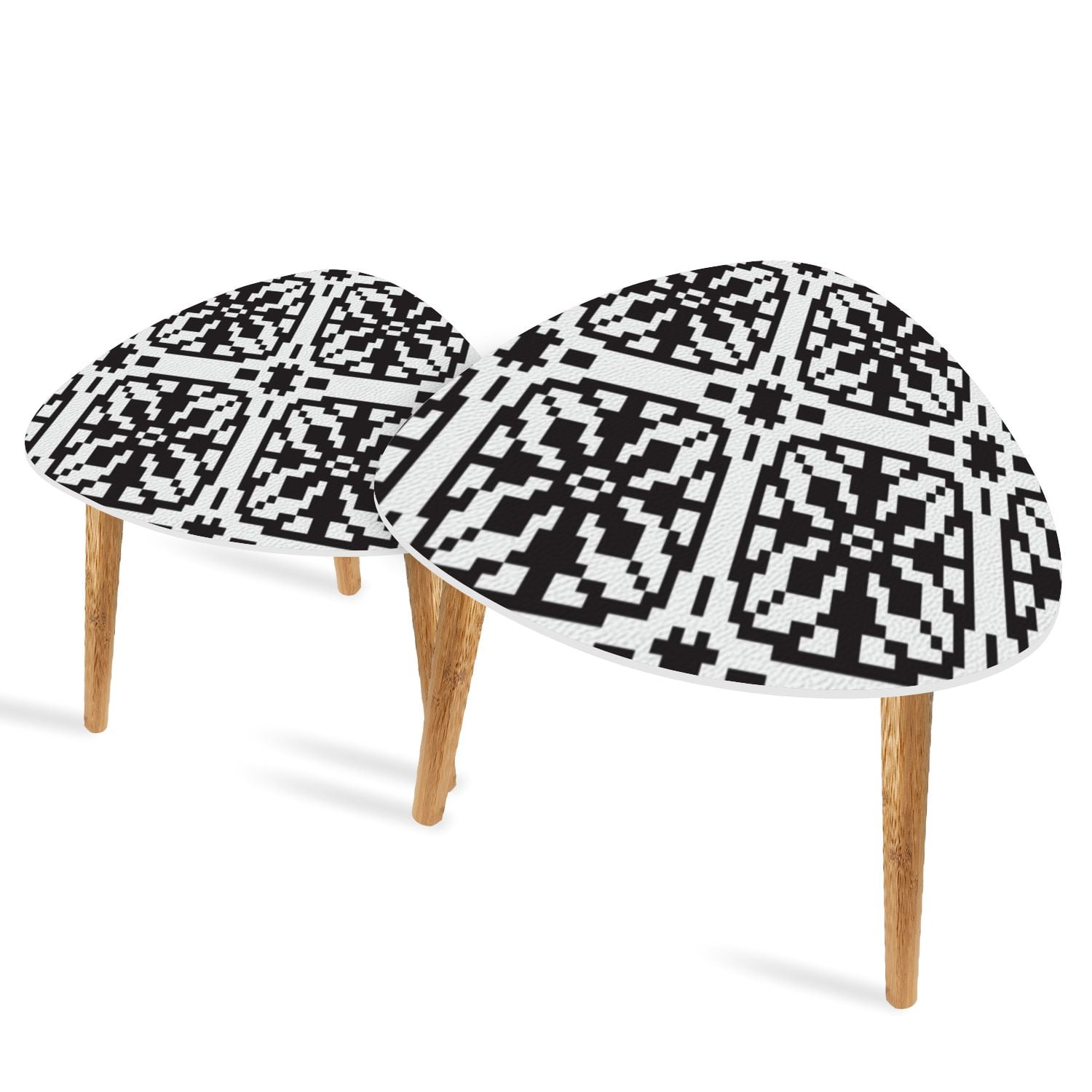 Set of 2 Triangle End Table Beautiful Figure Tribal Thai Geometric ...