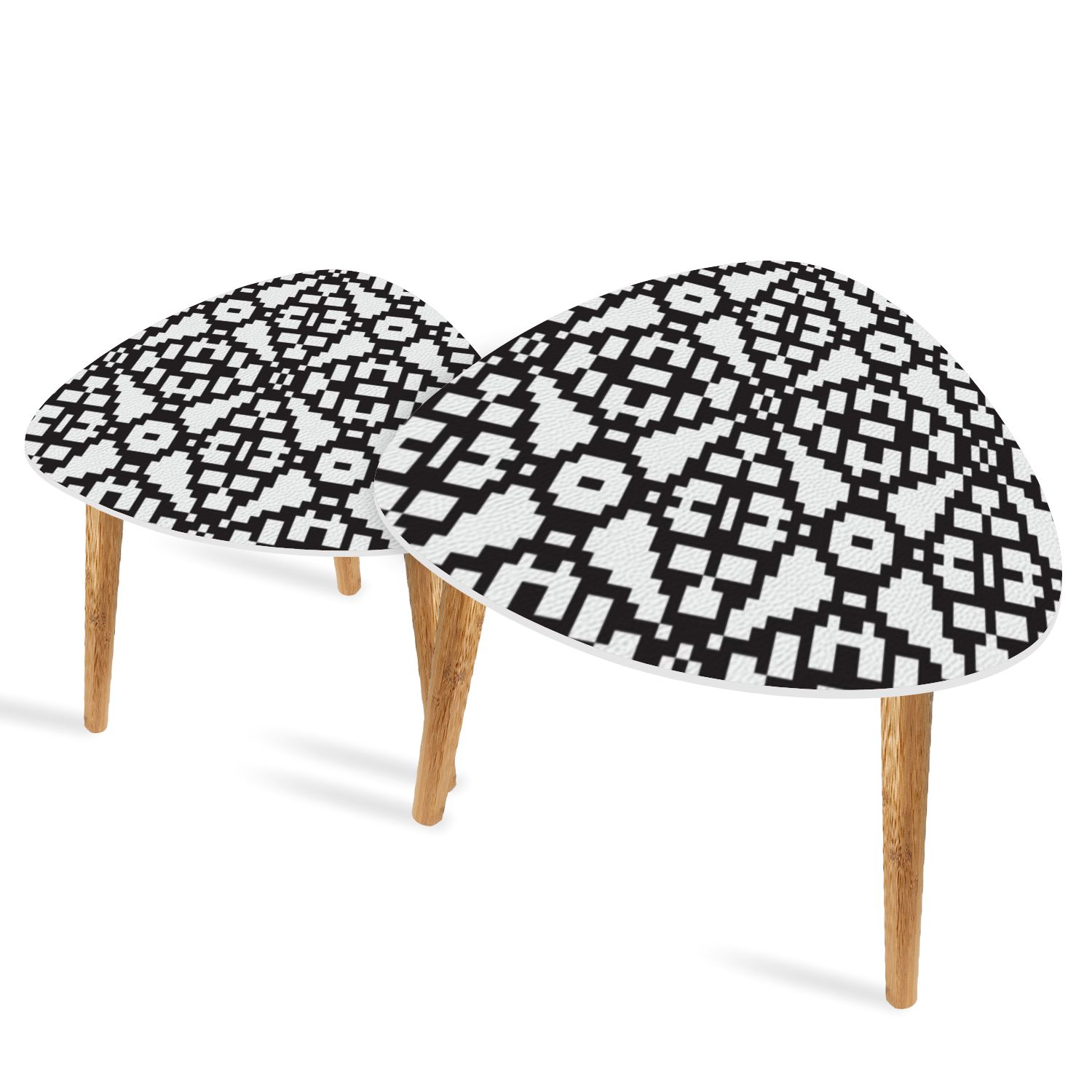 Set of 2 Triangle End Table Beautiful Figure Tribal Thai Geometric ...
