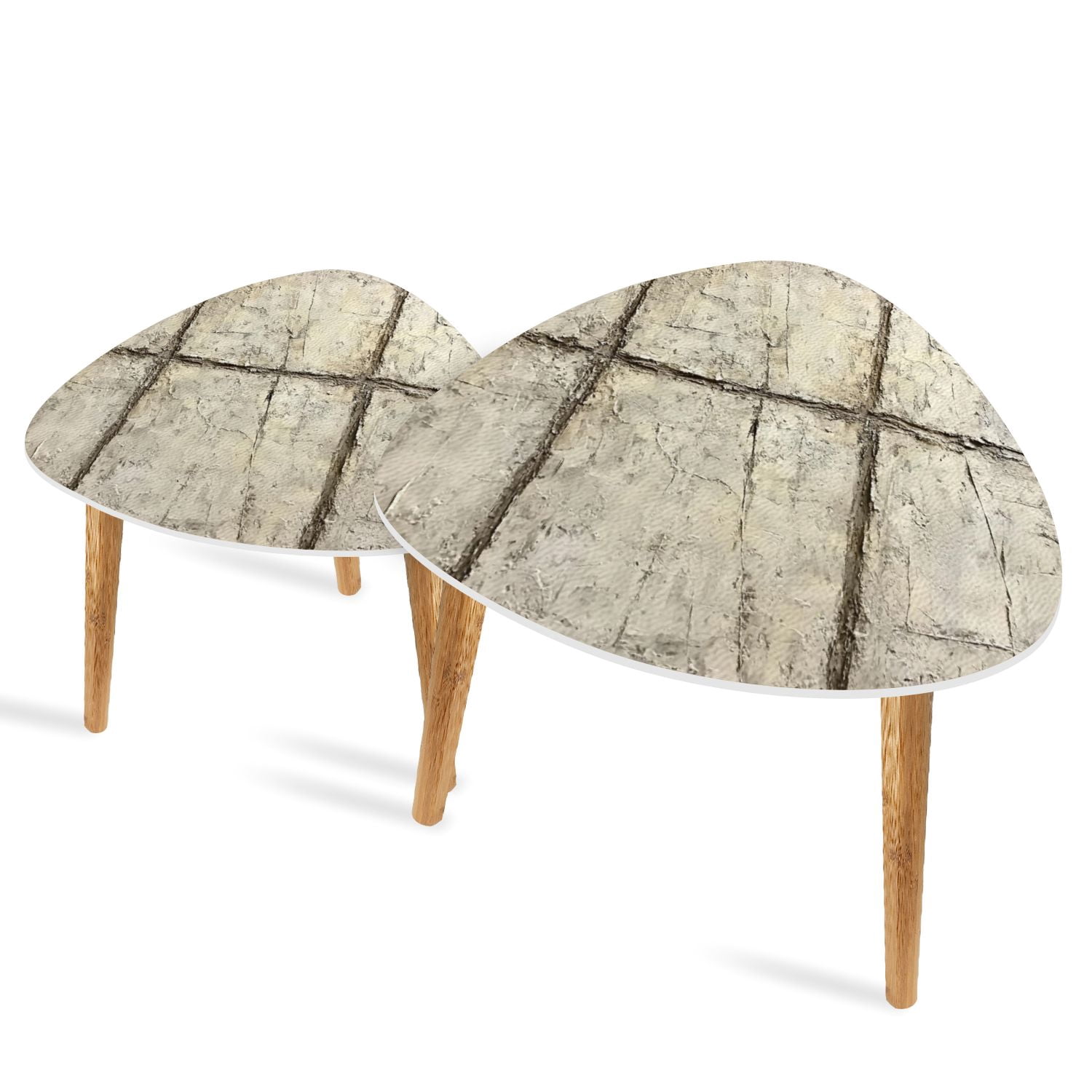 Set of 2 Triangle End Table Beige Neutral Boho Abstract Minimalist ...