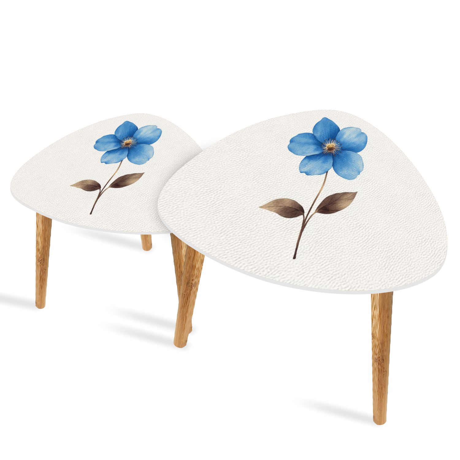 Set of 2 Triangle End Table Blue Botanical Floral Minimalist Flower Wildflower Flowers Set of 2 ...