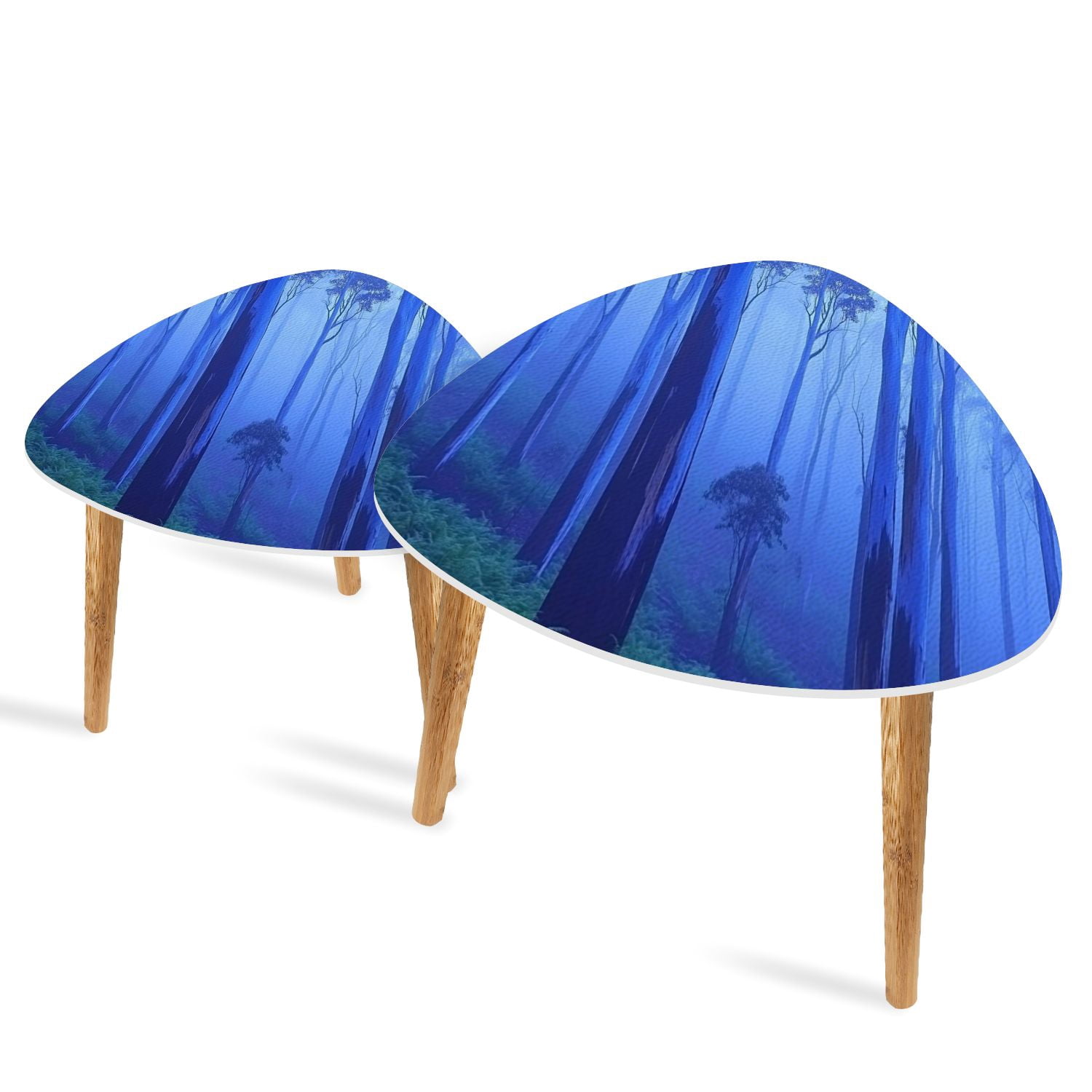 Set of 2 Triangle End Table Blue Cold Morning Mist Forest Wall Art ...