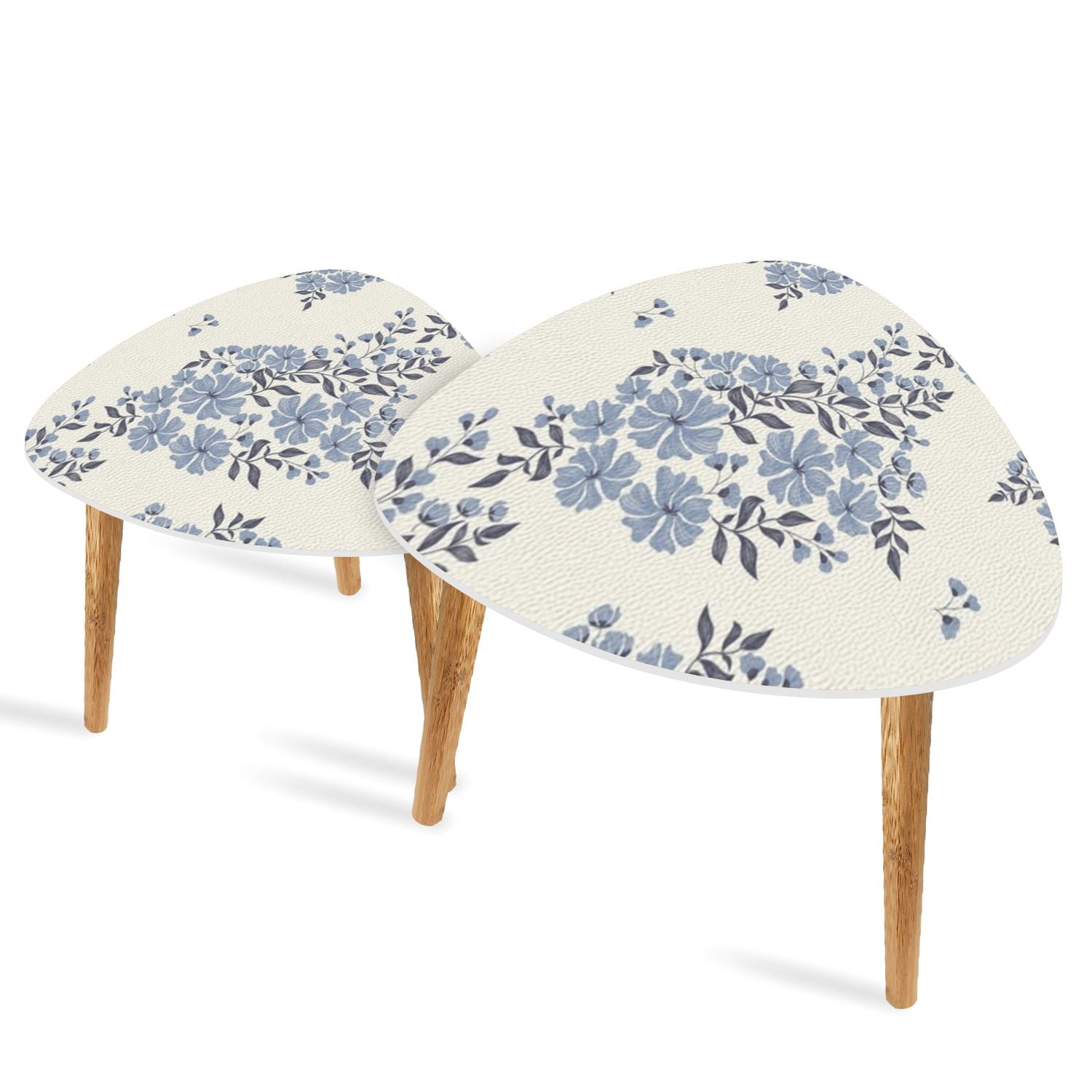 Set of 2 Triangle End Table Blue Floral pattern seamless embroidery ...