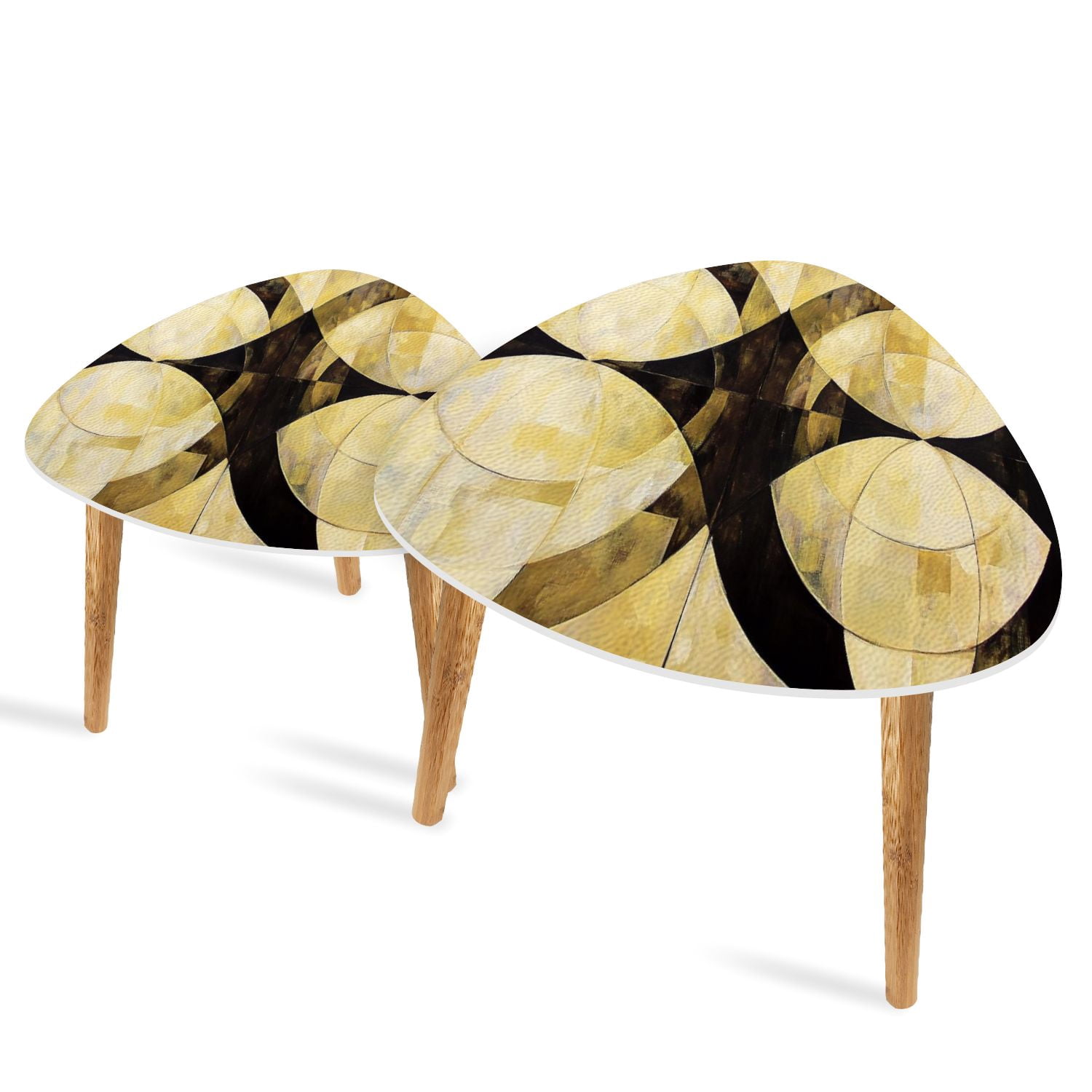 Set of 2 Triangle End Table Boho Neutral Modern Black Beige Brown Line ...