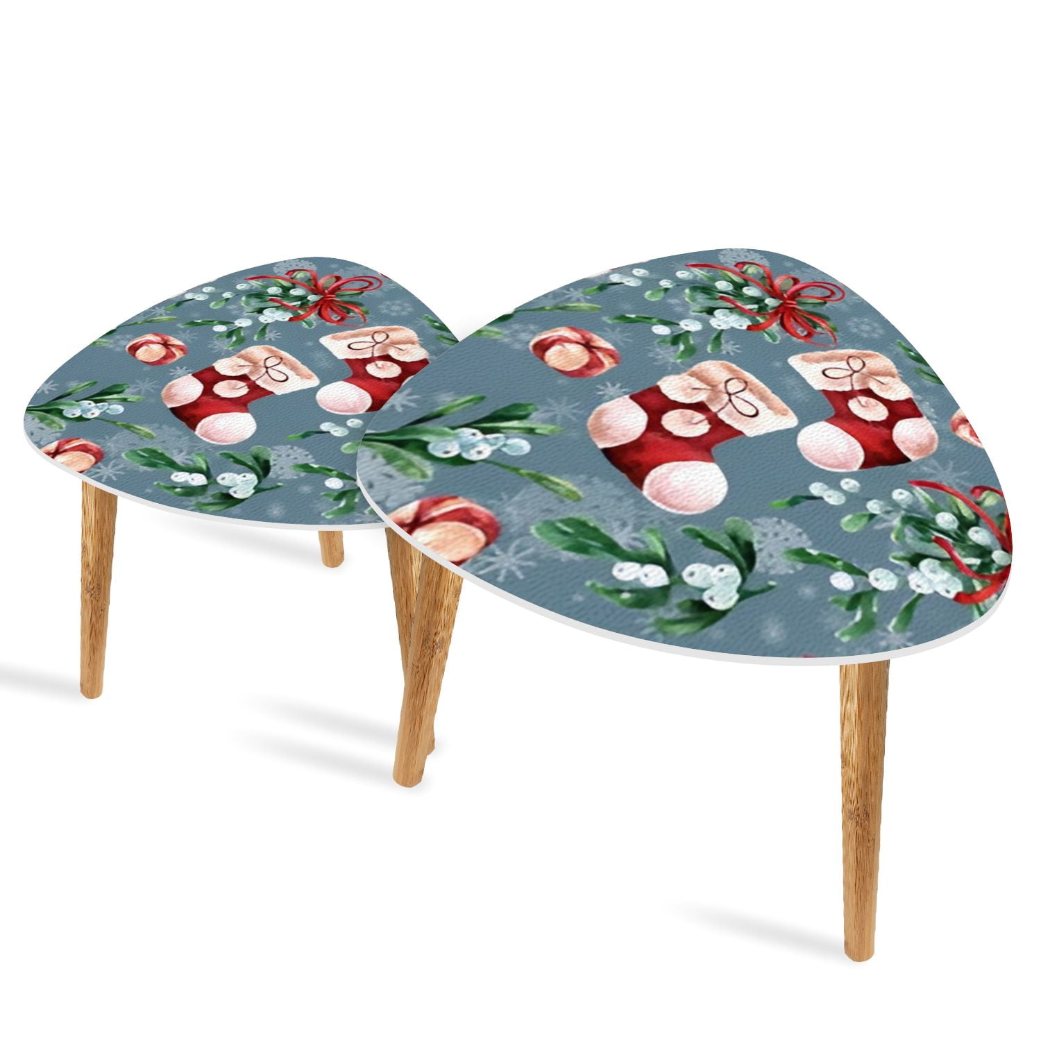 Set of 2 Triangle End Table Bright seamless Christmas New Year pattern ...