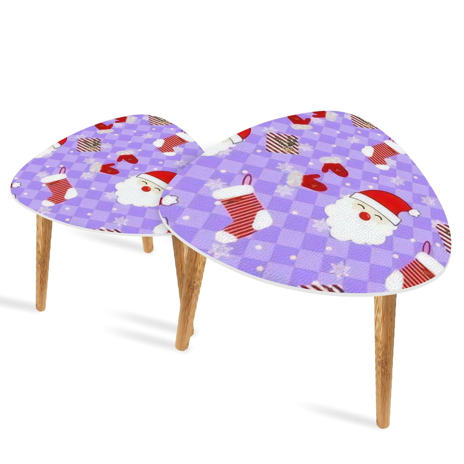 Set of 2 Triangle End Table Christmas Santa Claus Gloves Gift wrap ...