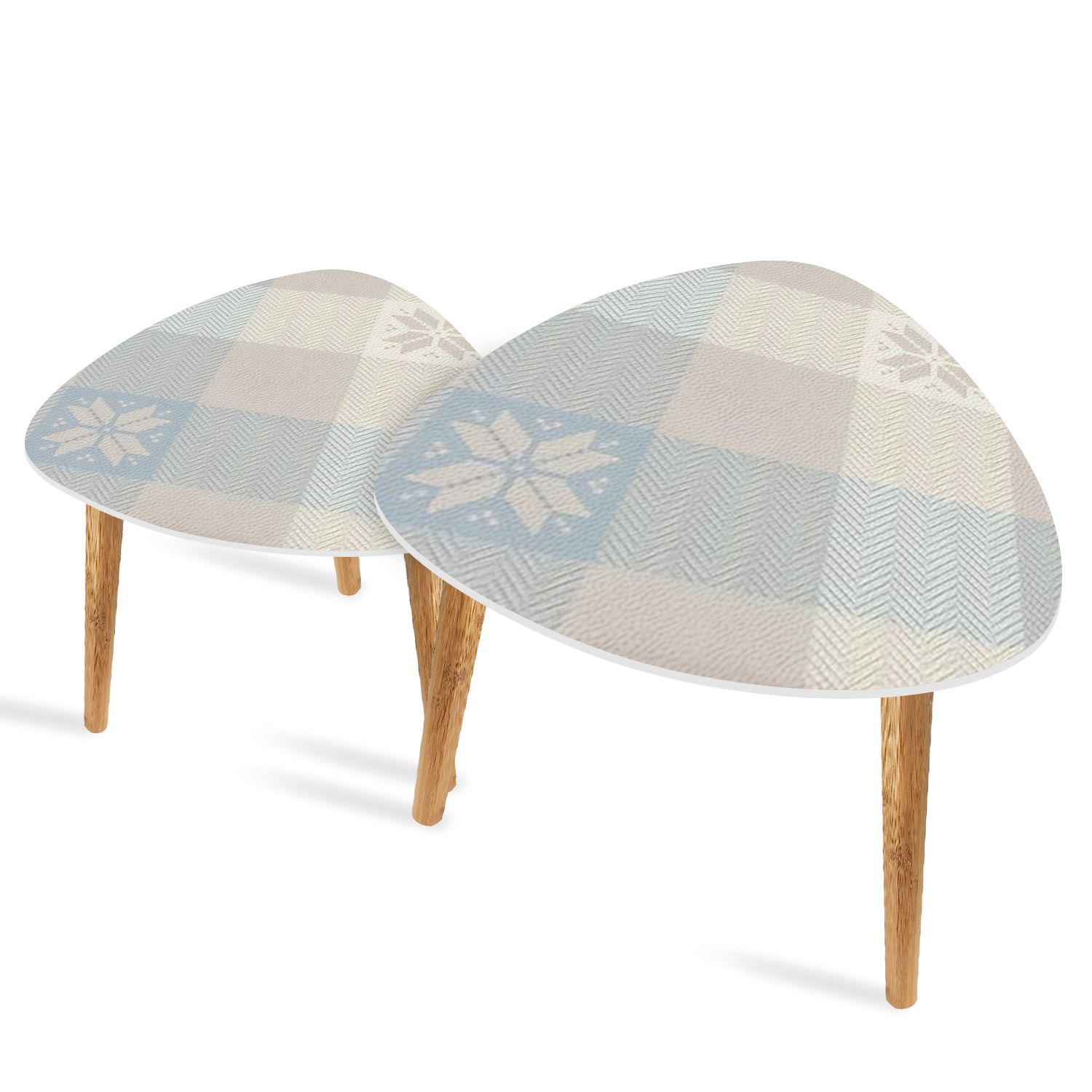 Set of 2 Triangle End Table Christmas check plaid pattern snowflakes ...