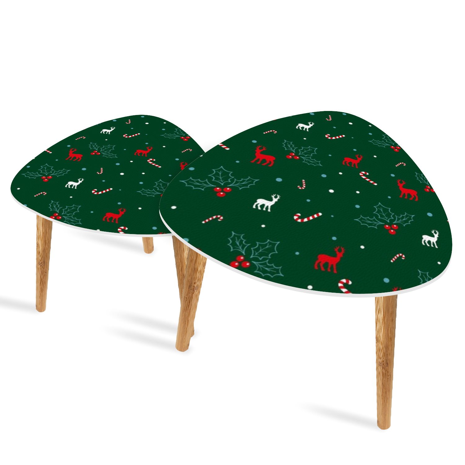 Set of 2 Triangle End Table Christmas seamless pattern Reindeer holly ...