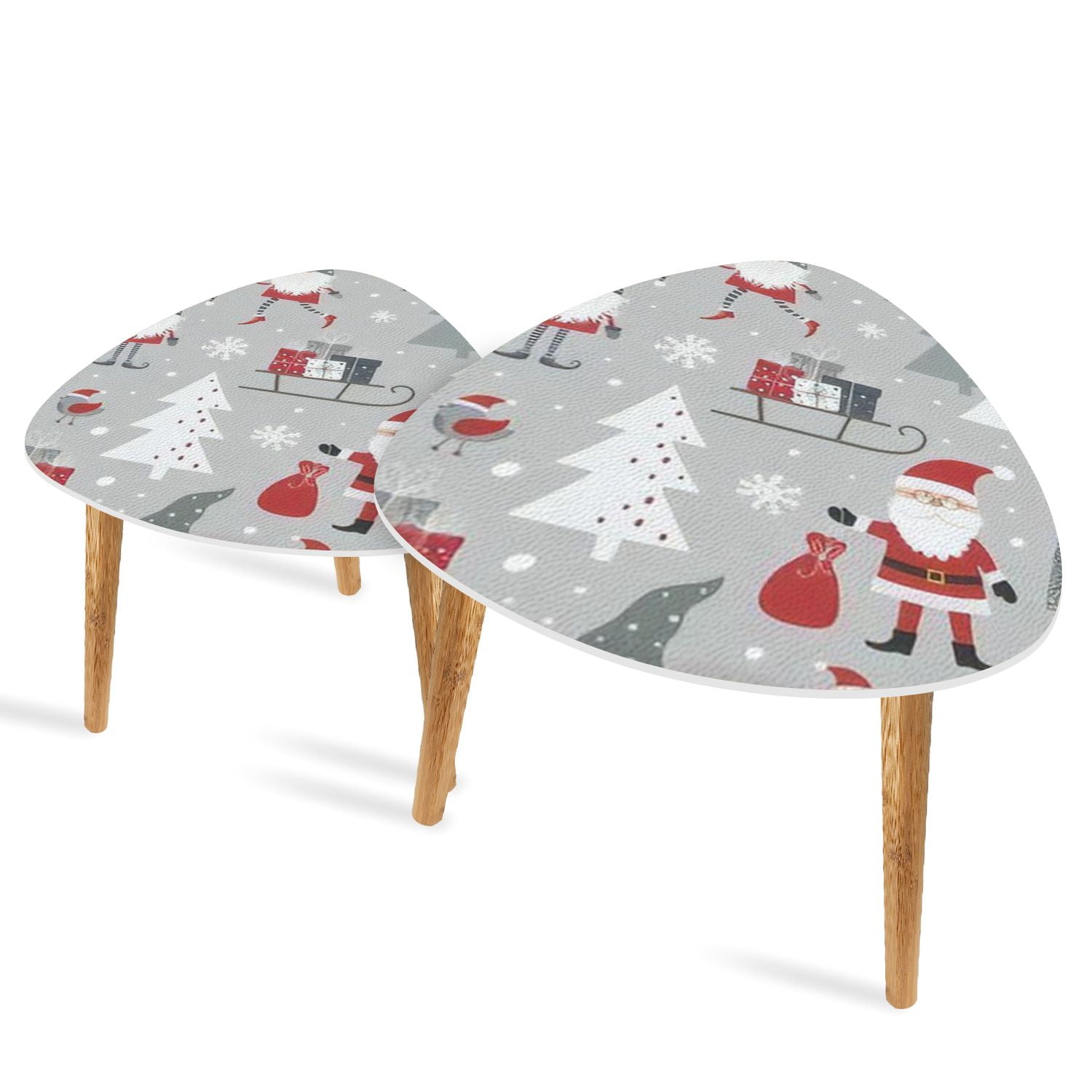 Set of 2 Triangle End Table Christmas seamless pattern Santa Claus ...