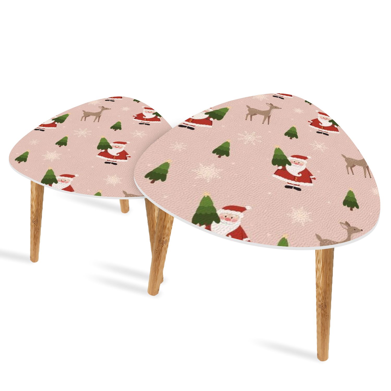 Set of 2 Triangle End Table Christmas seamless pattern santa reindeer ...