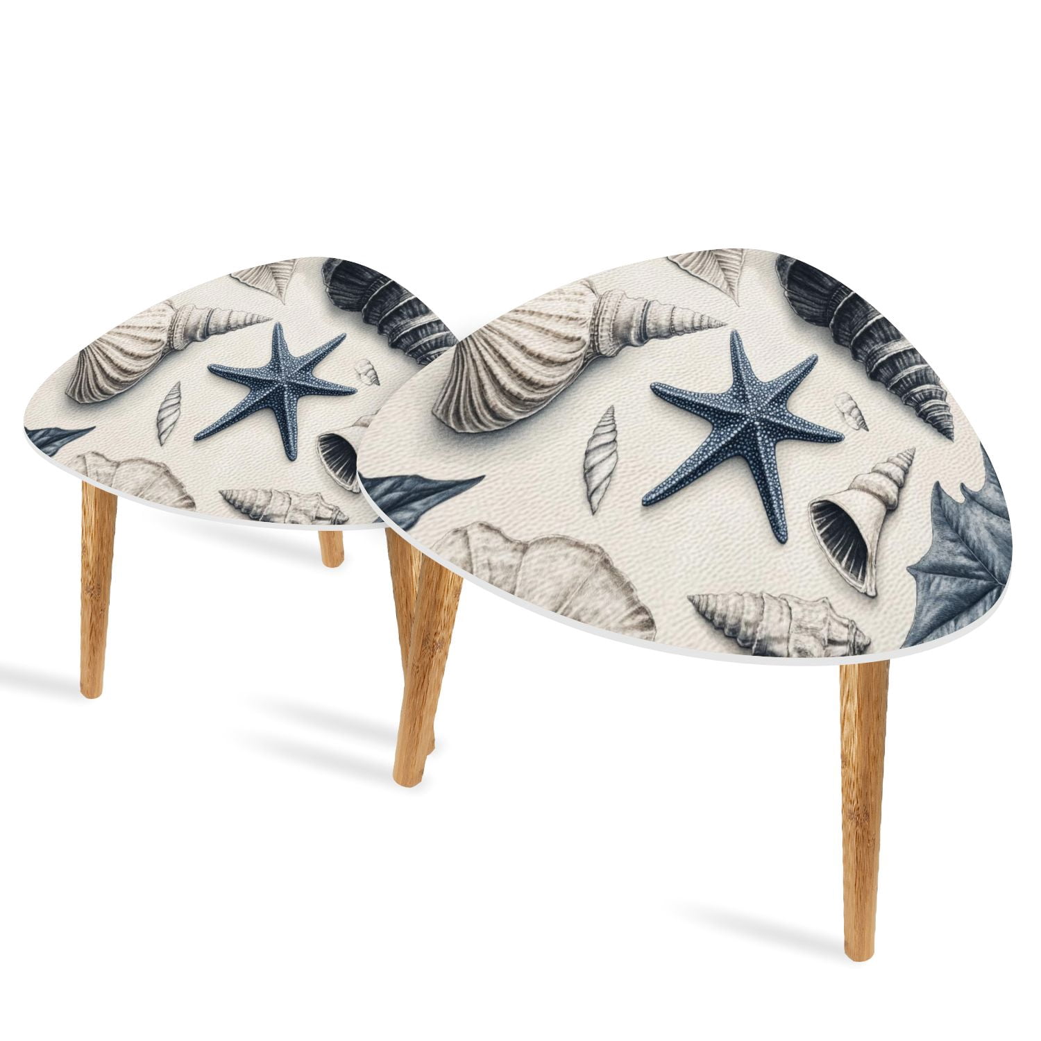 Set of 2 Triangle End Table Coastal Ocean Starfish Conch Aesthetic Sea ...