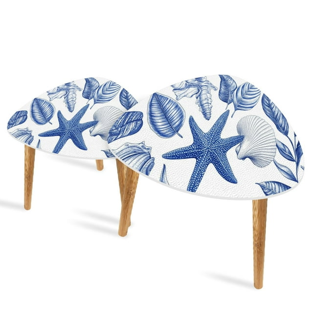 Set of 2 Triangle End Table Coastal Ocean Starfish Conch Aesthetic Sea ...
