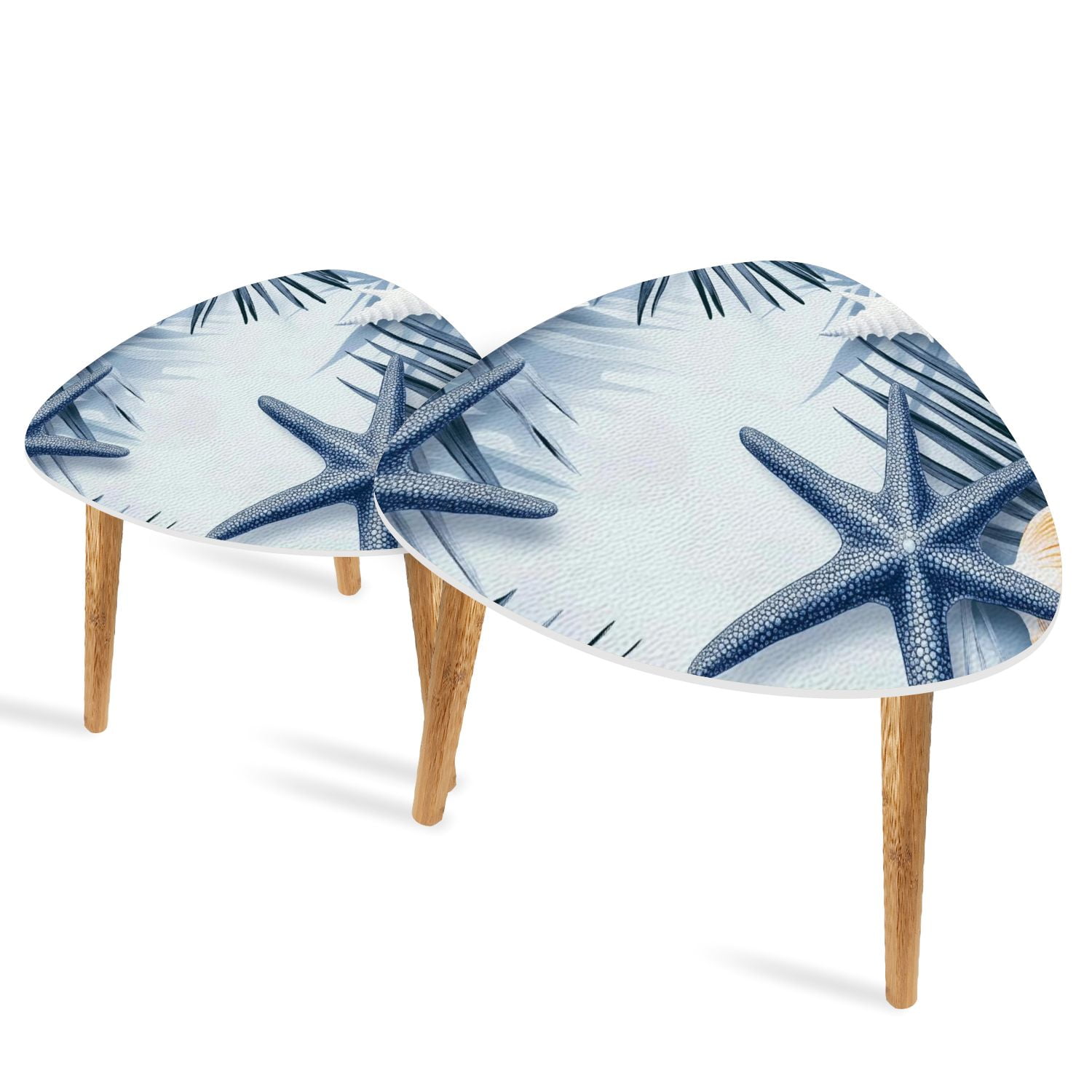 Set of 2 Triangle End Table Coastal Ocean Starfish Conch Aesthetic Sea ...
