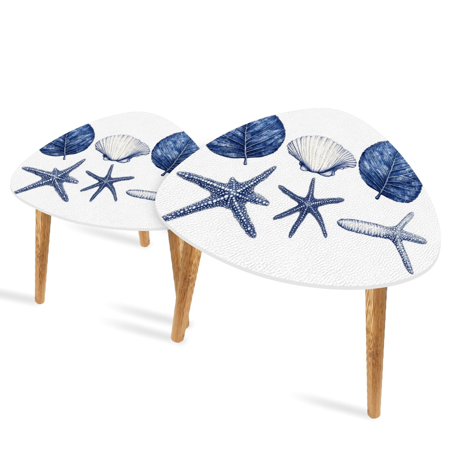 Set of 2 Triangle End Table Coastal Ocean Starfish Conch Aesthetic Sea ...