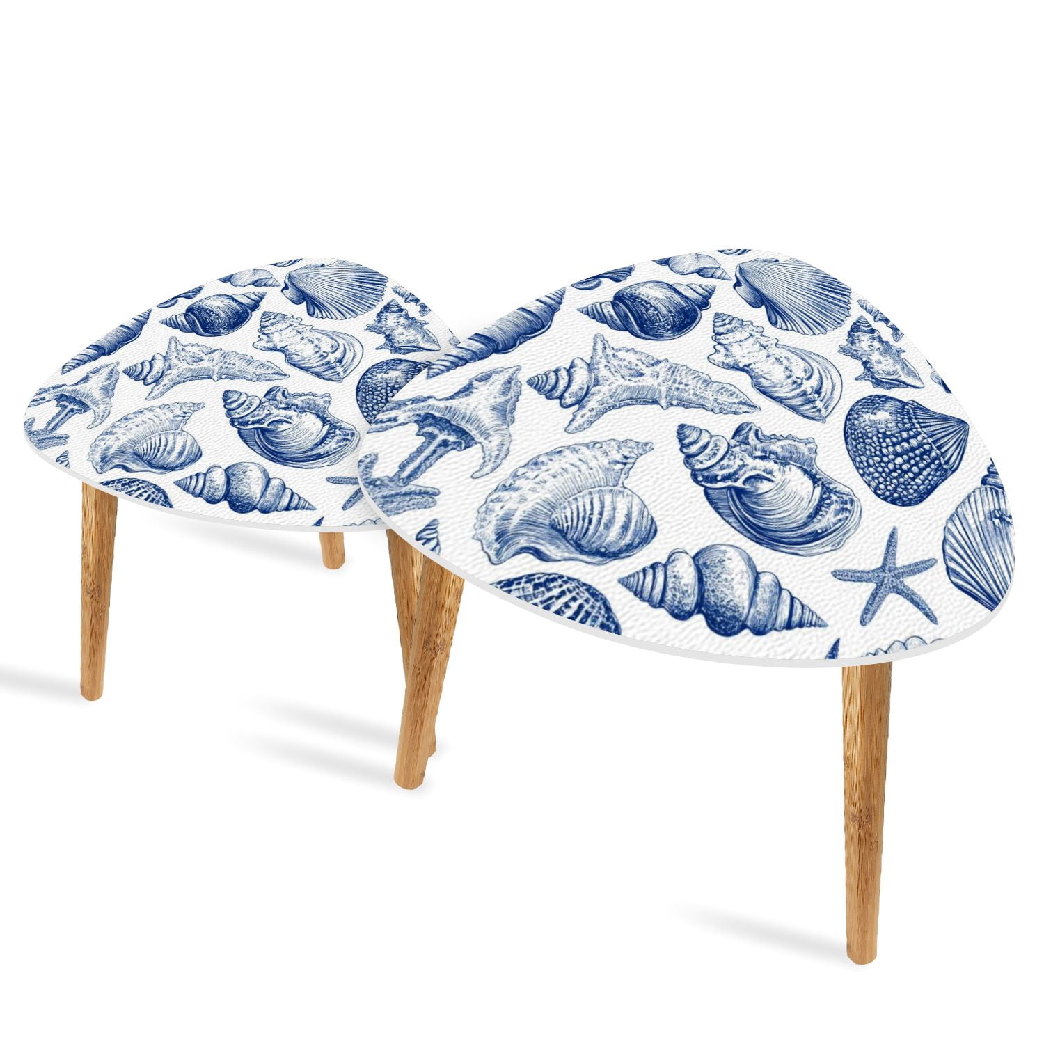 Set of 2 Triangle End Table Coastal Ocean Starfish Conch Aesthetic Sea ...