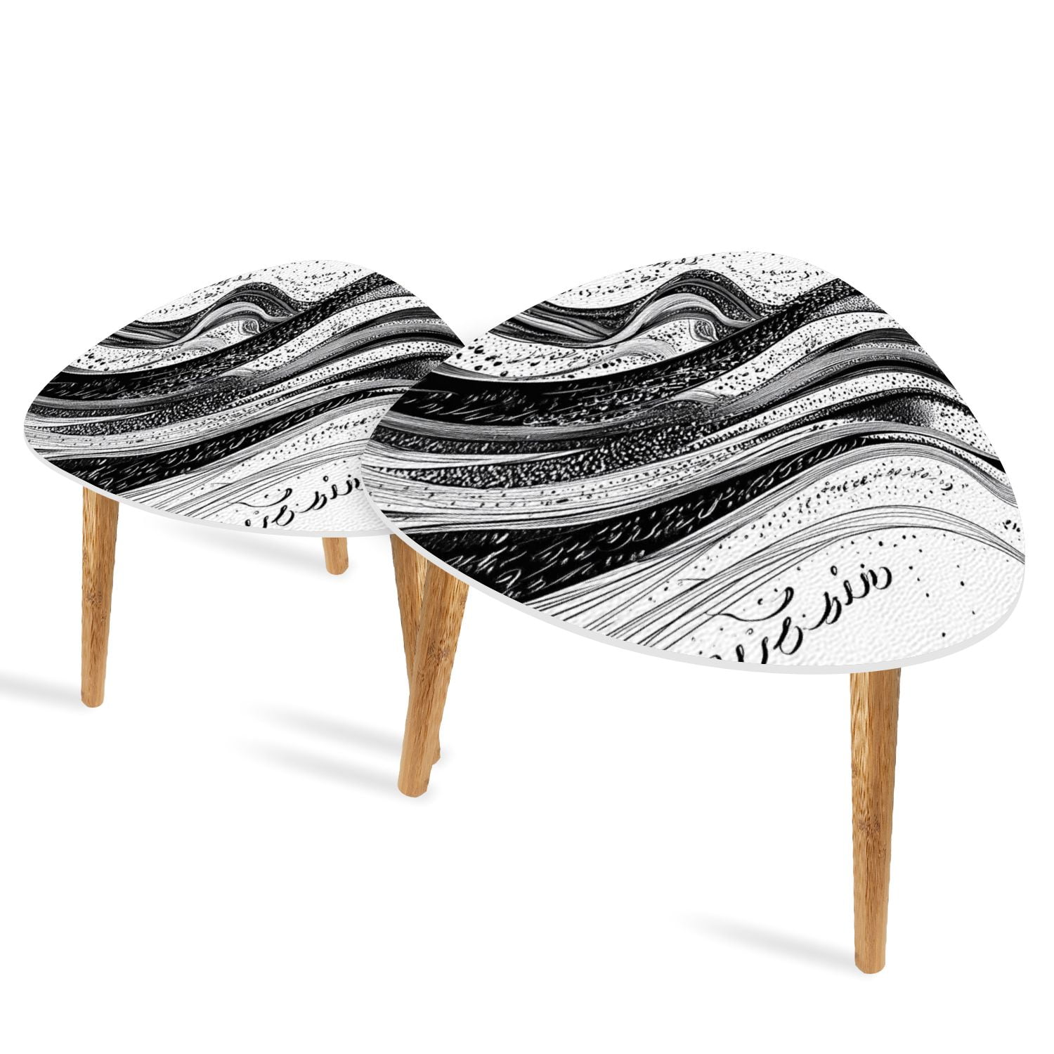 Set of 2 Triangle End Table Contemporary Cursive Script Abstract ...