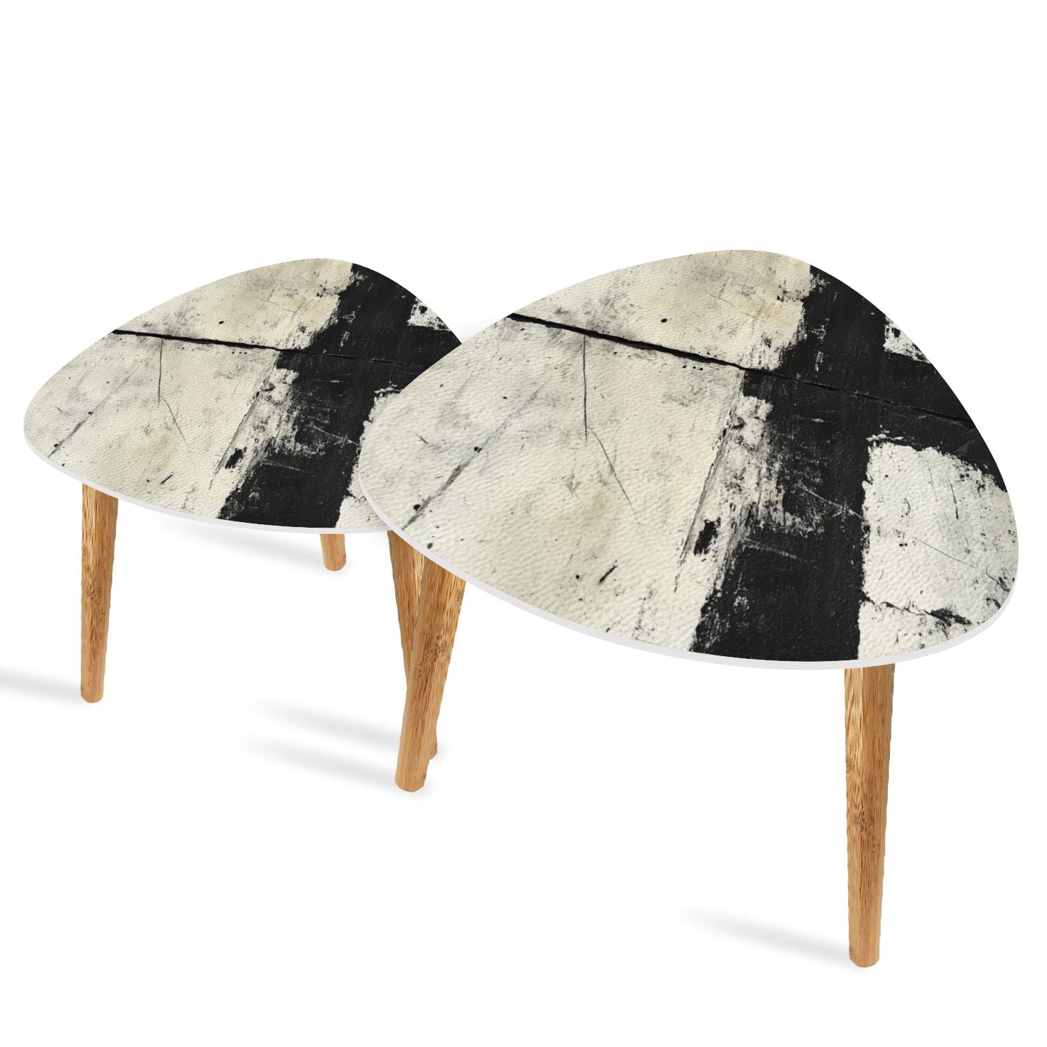 Set of 2 Triangle End Table Contemporary Cursive Script Abstract ...