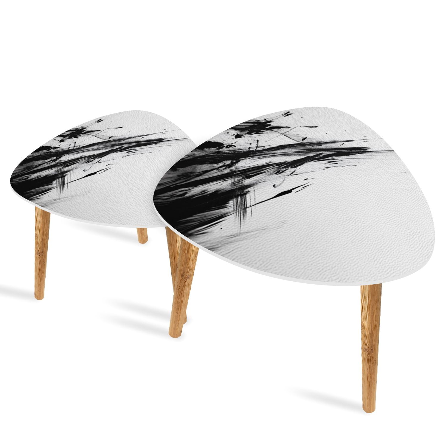 Set of 2 Triangle End Table Contemporary Cursive Script Abstract ...