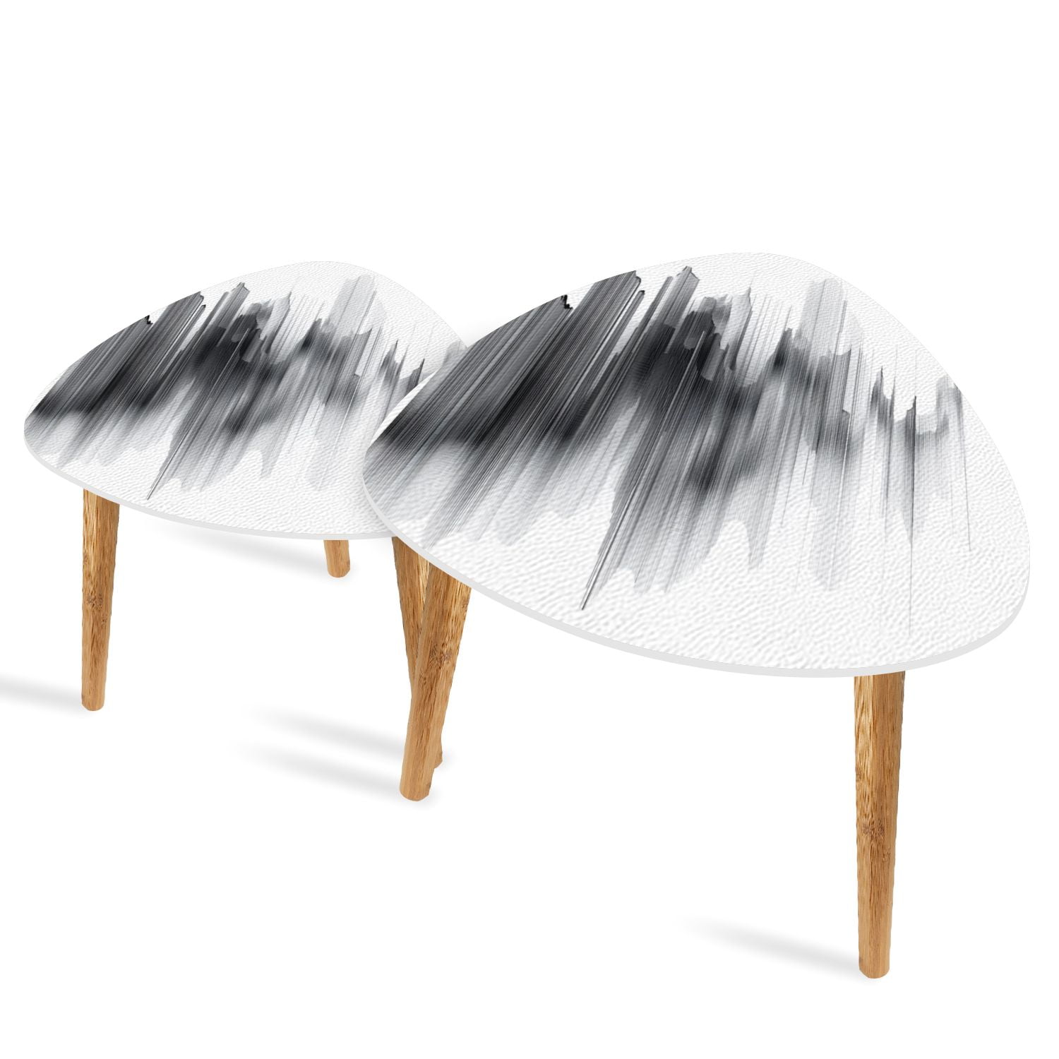 Set of 2 Triangle End Table Contemporary Cursive Script Abstract ...