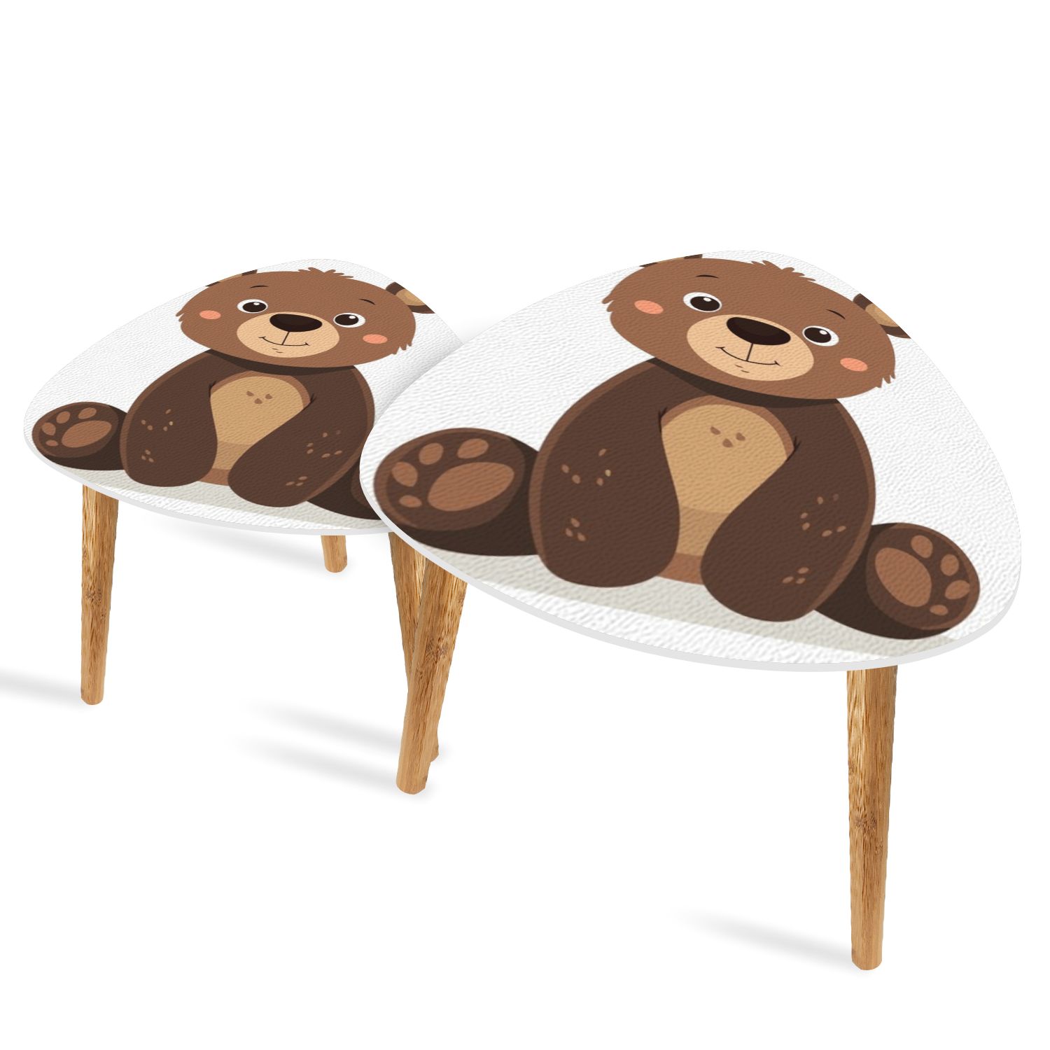 Set of 2 Triangle End Table Cute Bear Illustration Perfect for Children ...