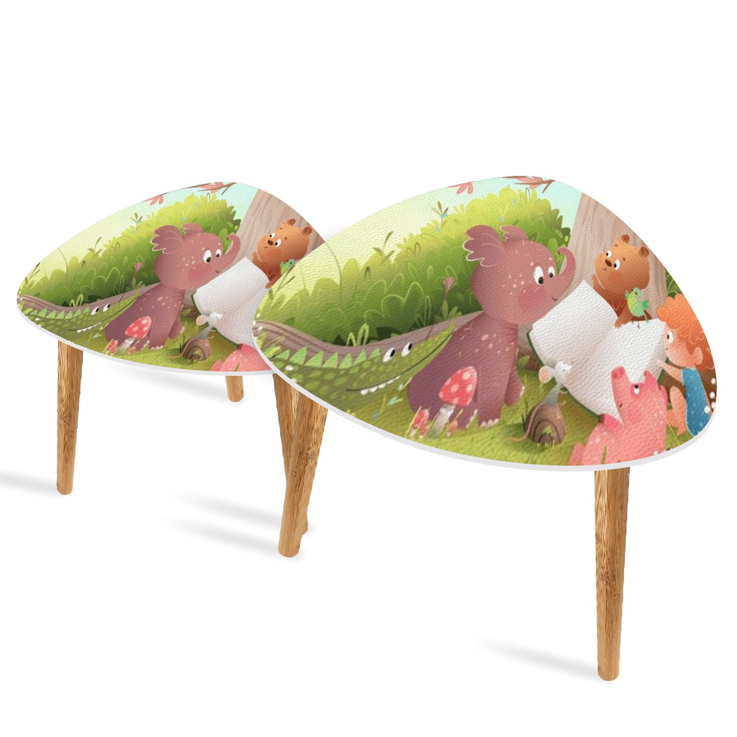 Set of 2 Triangle End Table Cute animals child for children under ...