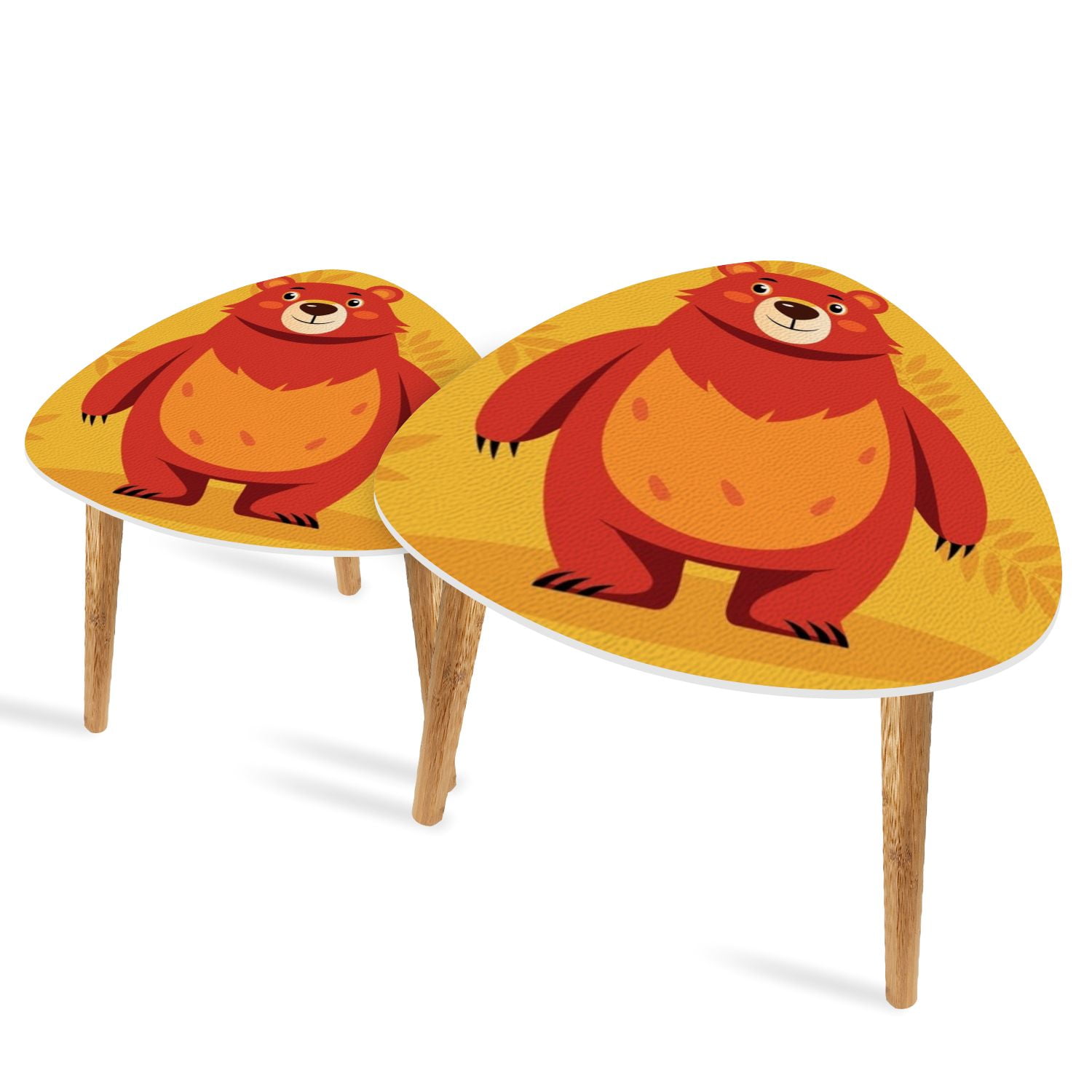 Set of 2 Triangle End Table Cute bear Nice funny brown animal bear Cute ...