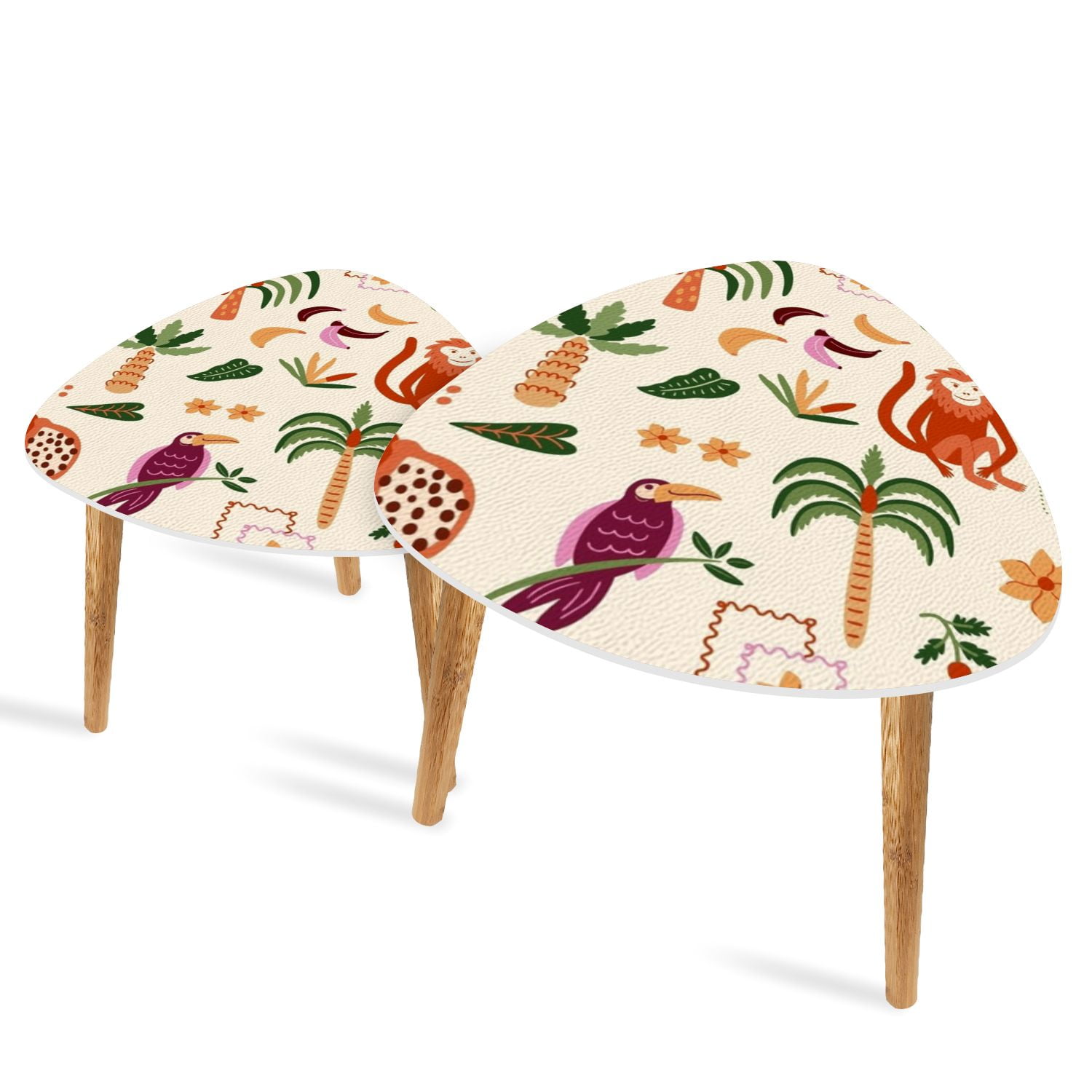 Set of 2 Triangle End Table Cute monkey tropical palms seamless pattern ...