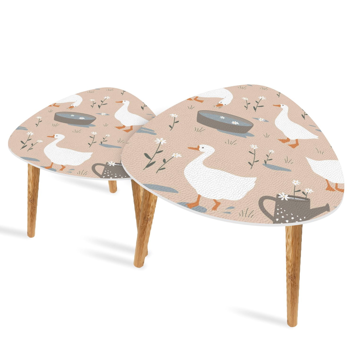 Set of 2 Triangle End Table Cute seamless pattern goose doodle flowers ...