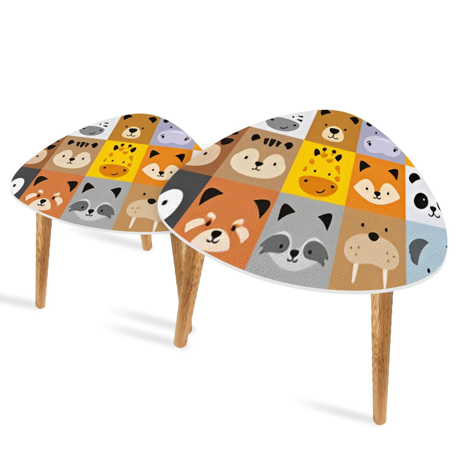 Set of 2 Triangle End Table Cute wild jungle animal faces Set includes ...