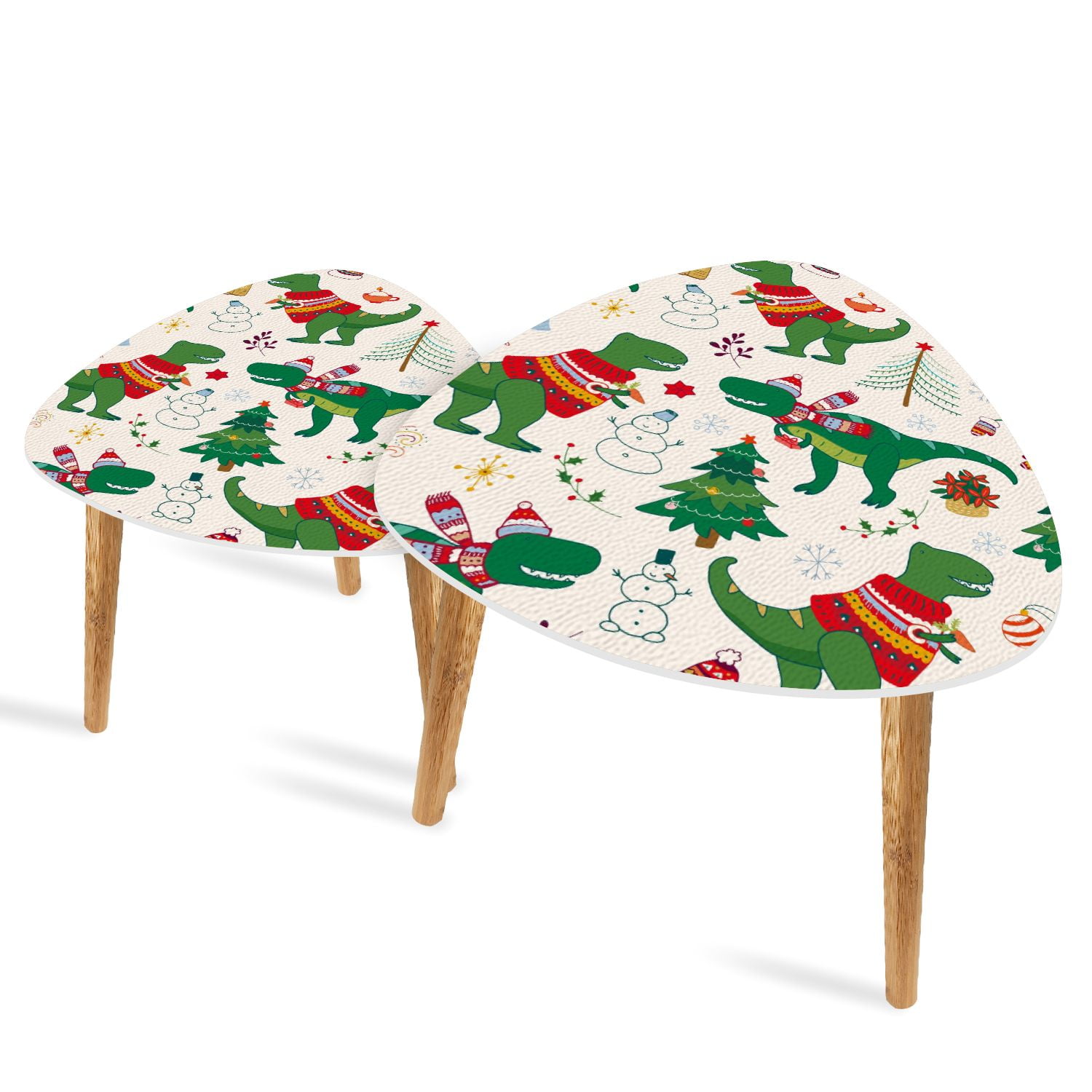 Set of 2 Triangle End Table Dinosaur Rex christmas happy new year ...