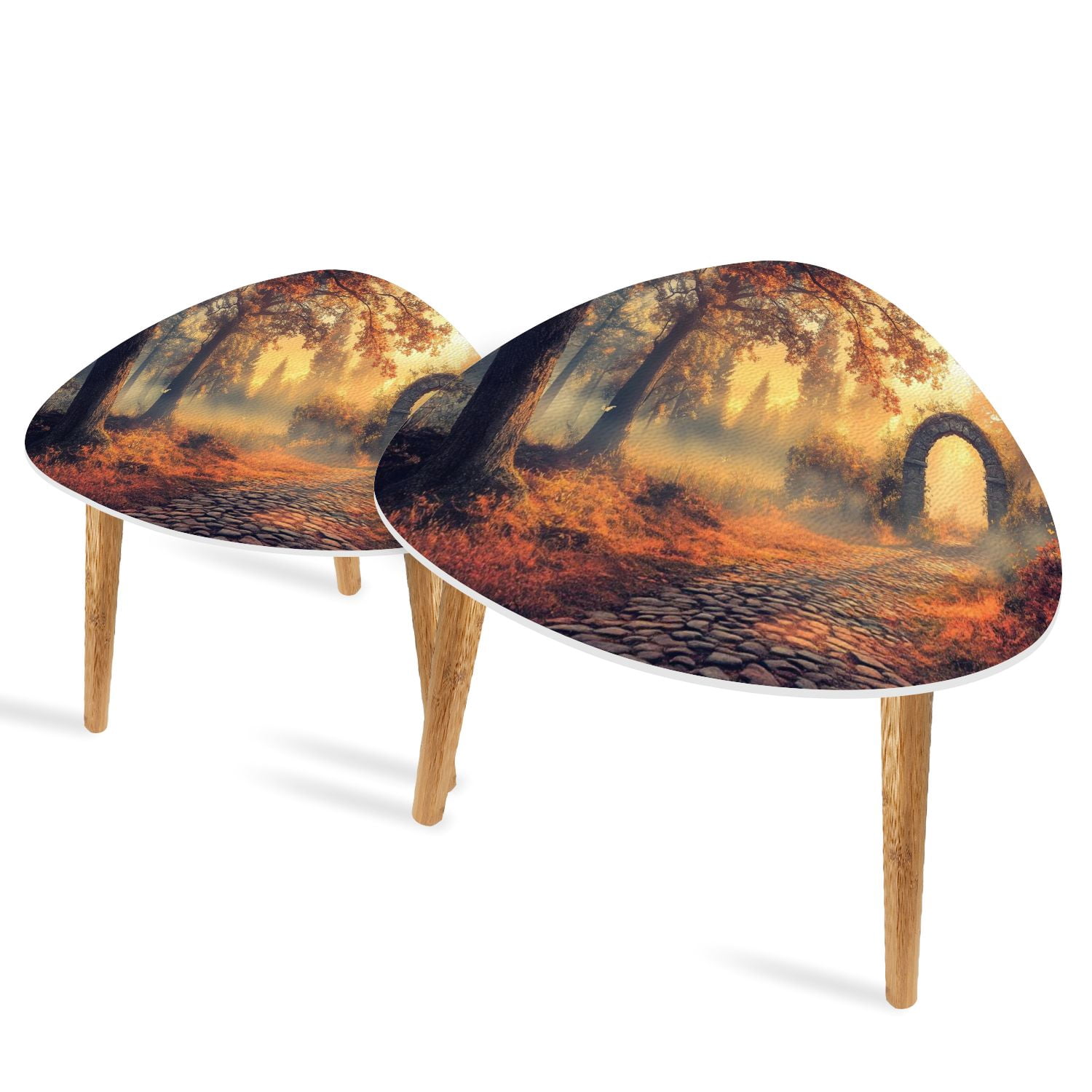 Set of 2 Triangle End Table Easter Fairy Garden Landscape Misty Foggy ...