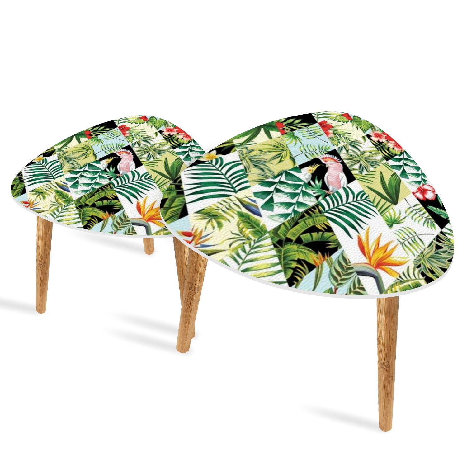 Set of 2 Triangle End Table Exotic beach trendy seamless pattern ...