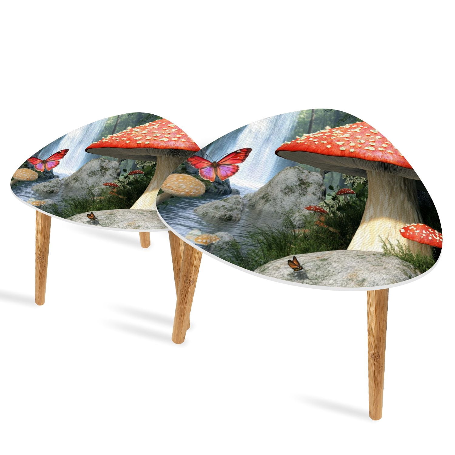 Set of 2 Triangle End Table Fantasy Forest Green Fairy Nature Plant ...