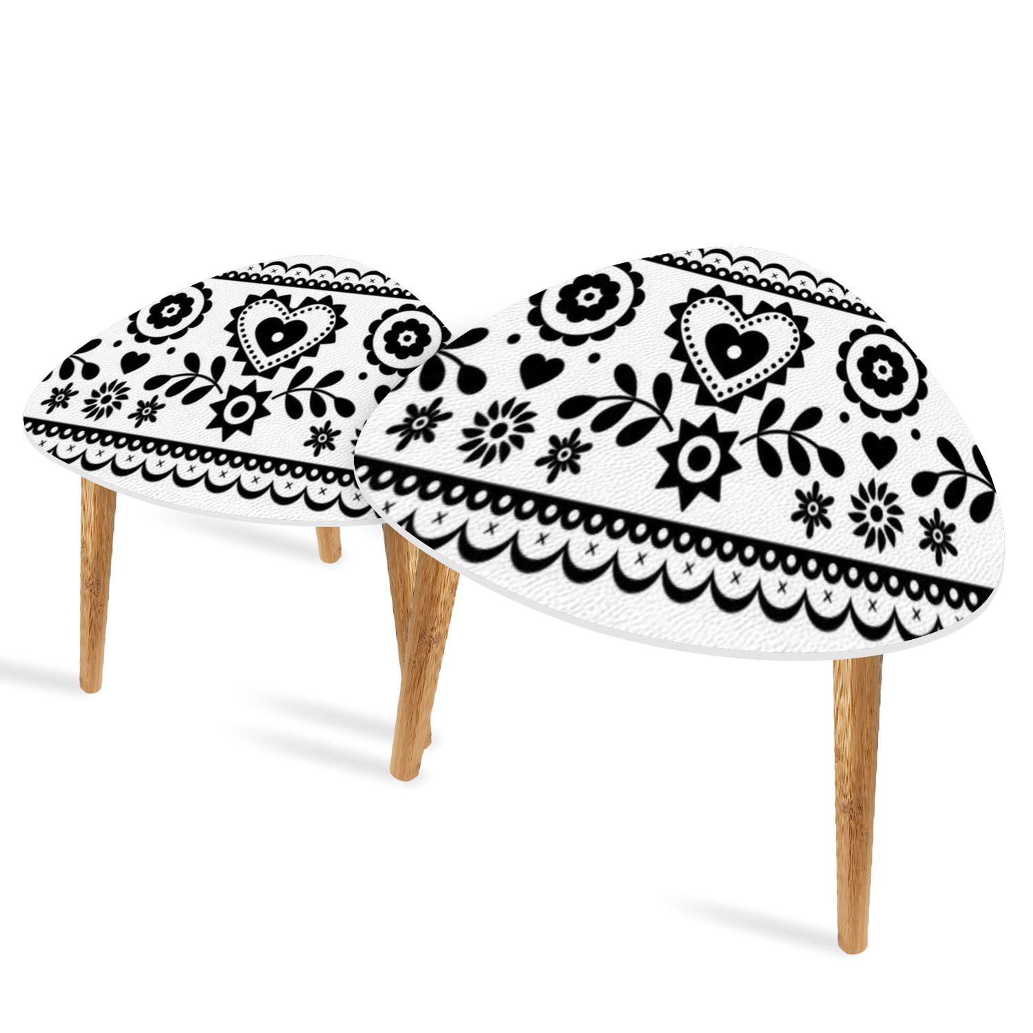 Set of 2 Triangle End Table Floral folk art seamless embroidery long ...