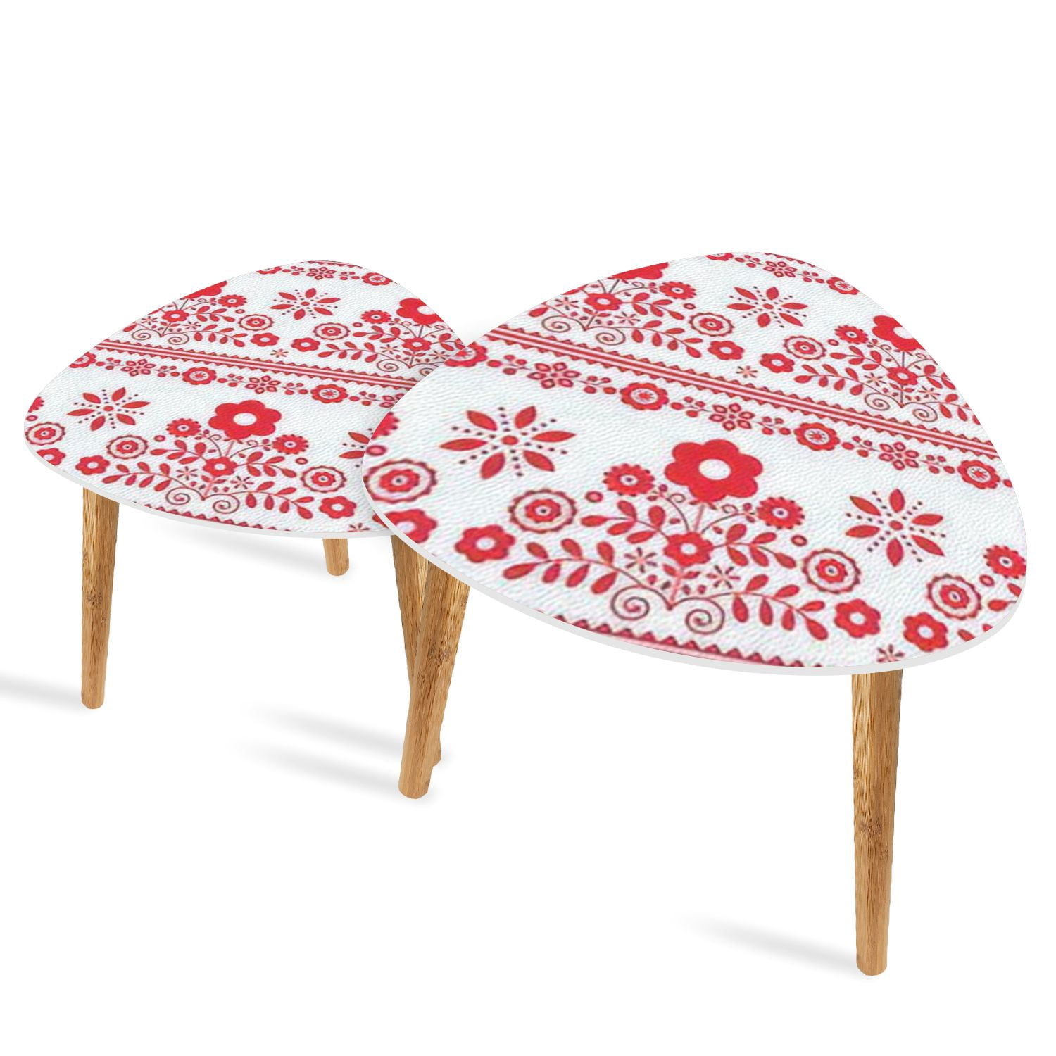 Set of 2 Triangle End Table Floral folk art seamless textile fabric ...