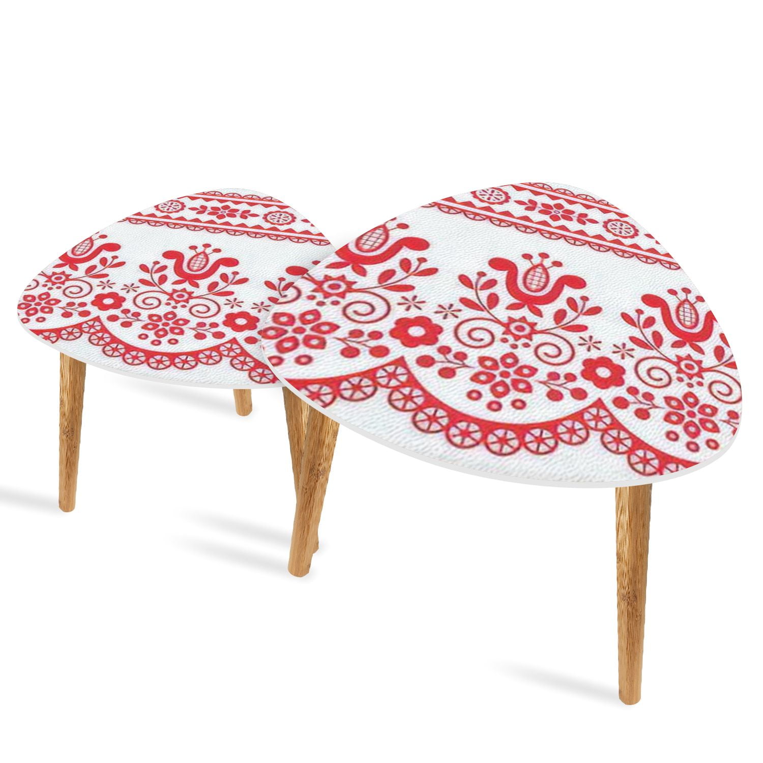 Set of 2 Triangle End Table Floral folk art seamless textile flowers ...