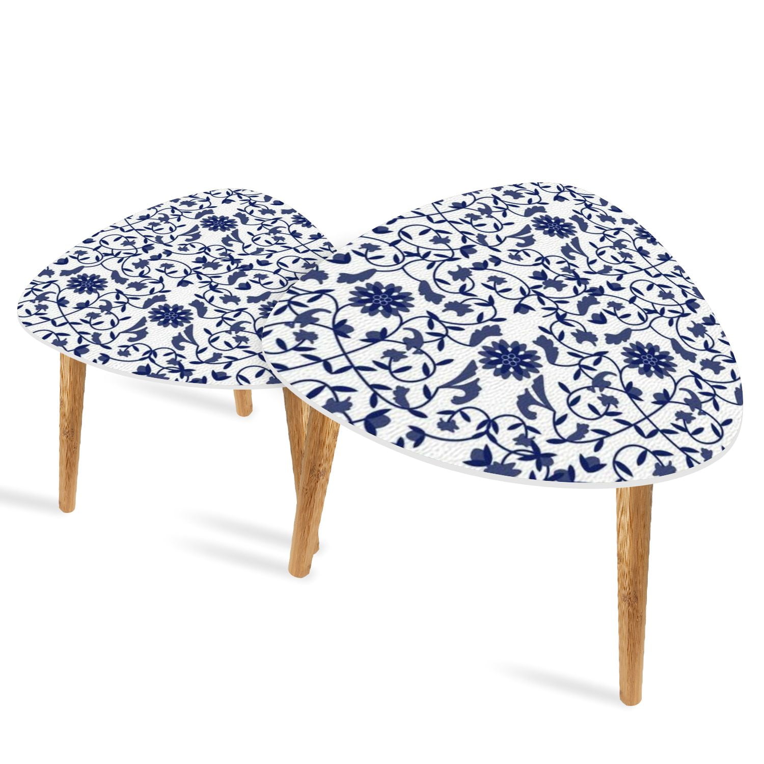 Set of 2 Triangle End Table Floral pattern Blue white ceramic pattern ...