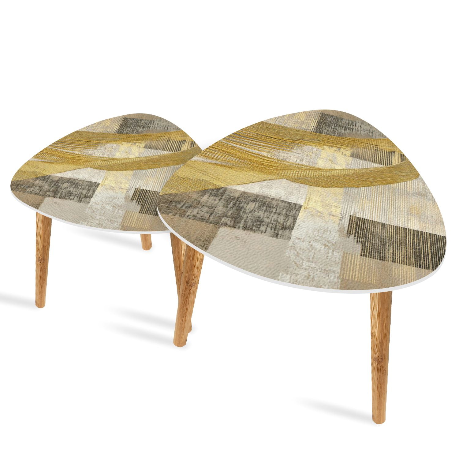 Set of 2 Triangle End Table Gold Abstract Vintage Aesthetic Line Wall ...
