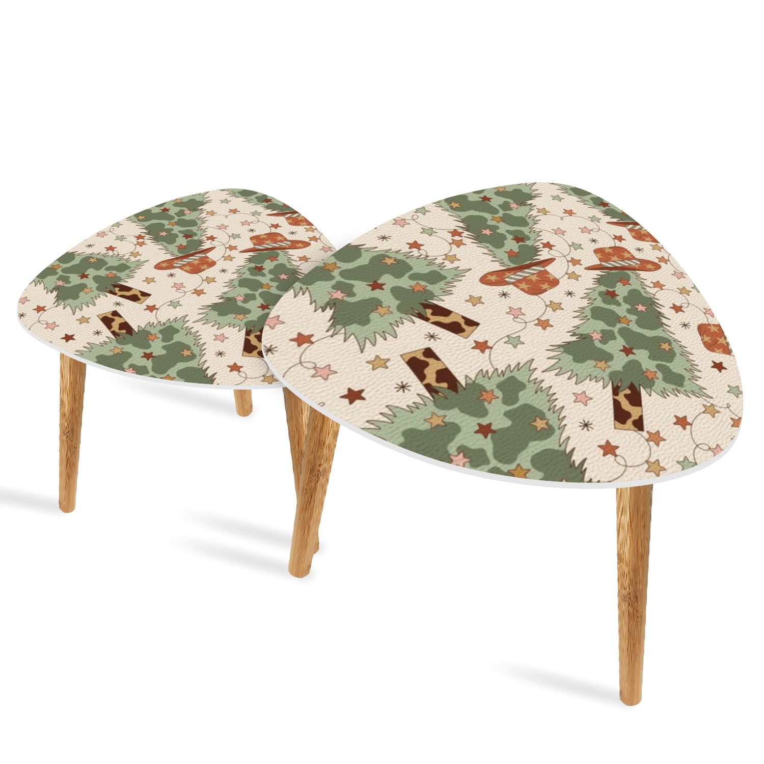 Set of 2 Triangle End Table Groovy Howdy cowboy hat cow spotted trunk ...