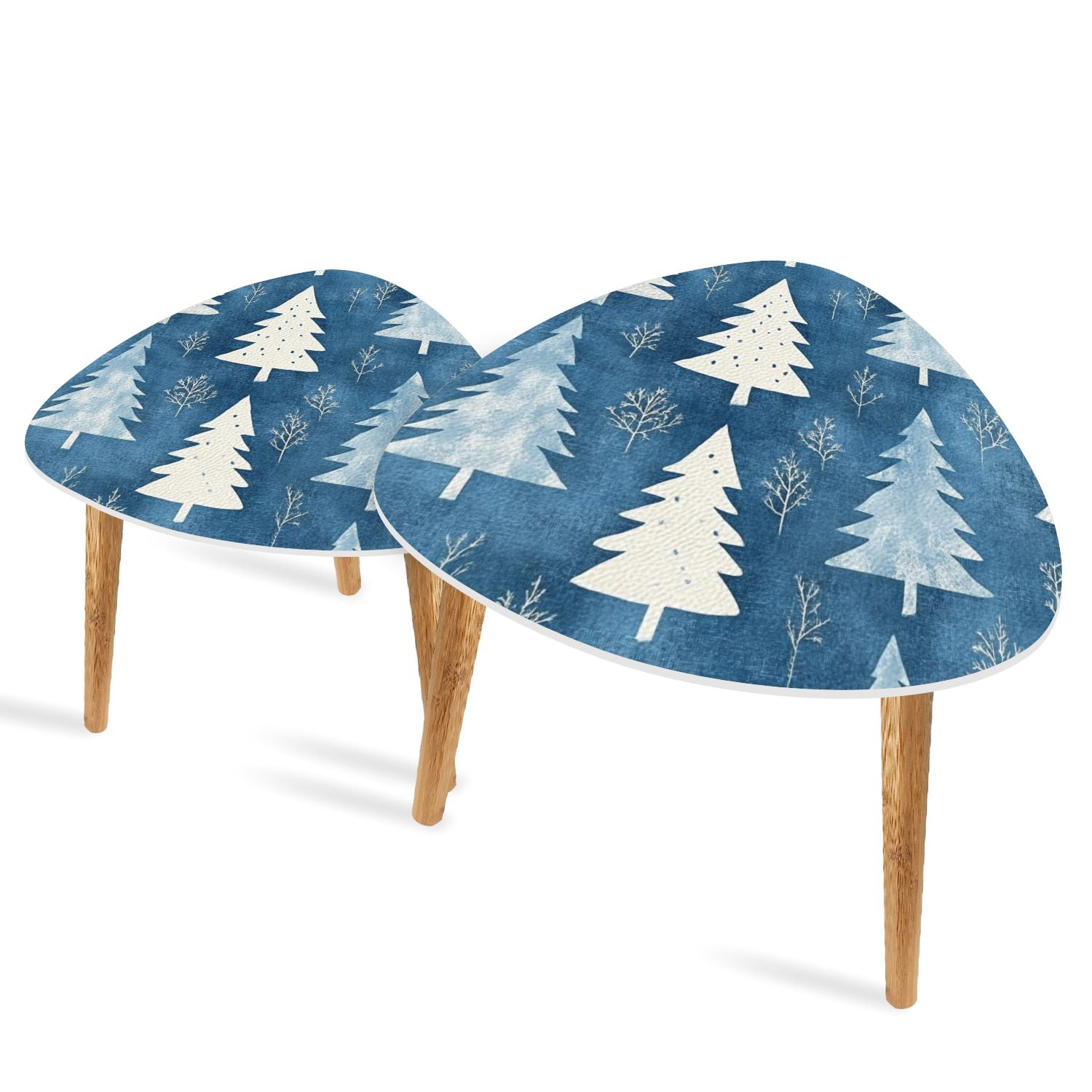 Set of 2 Triangle End Table Holiday Linen Paper Symmetrical Shapes Line ...