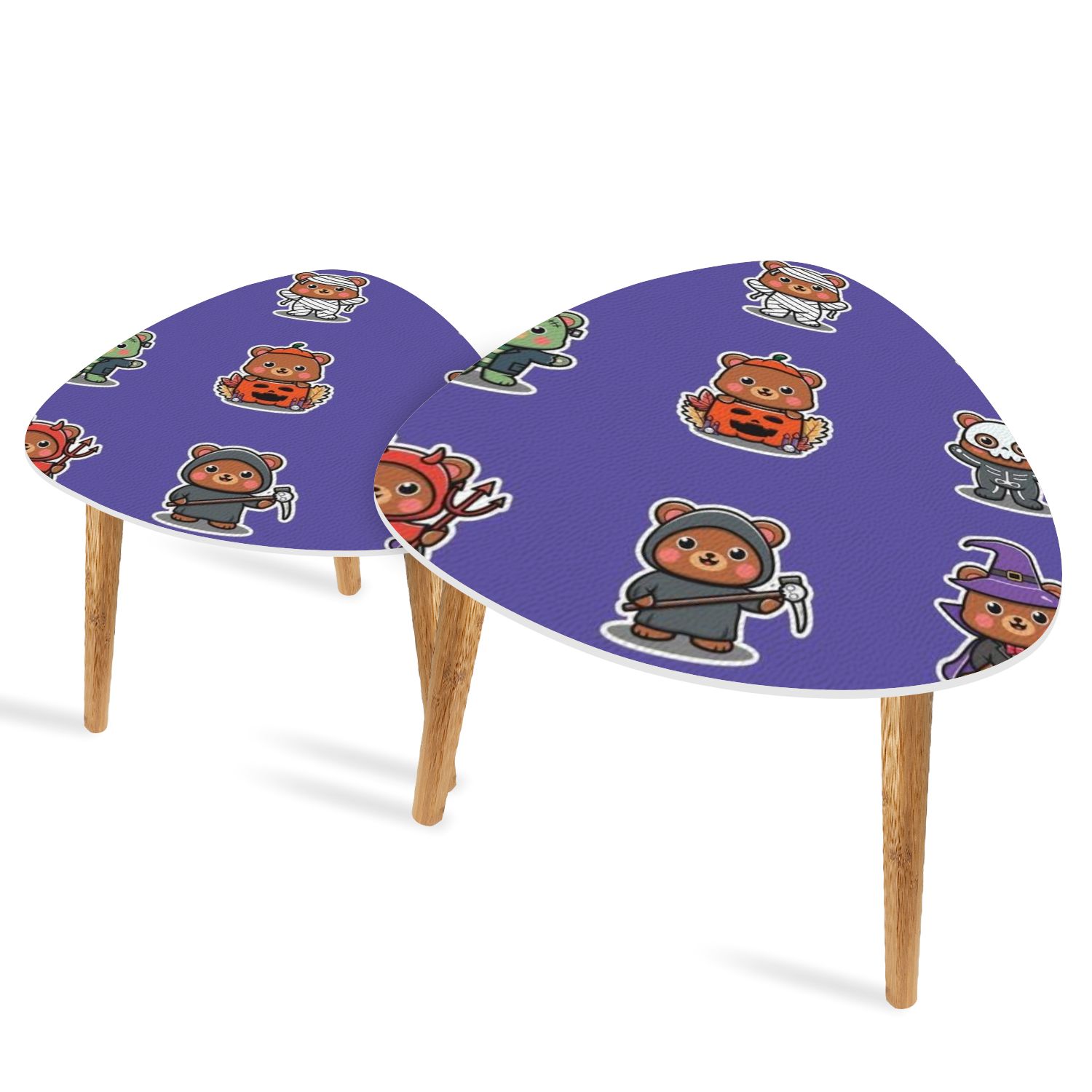 Set of 2 Triangle End Table Illustration elements group Bear halloween ...